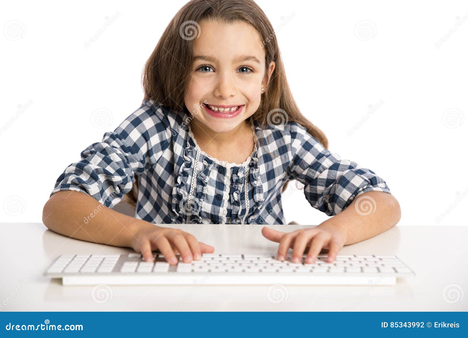 Little Girl Working with a Computer Stock Photo - Image of casual ...