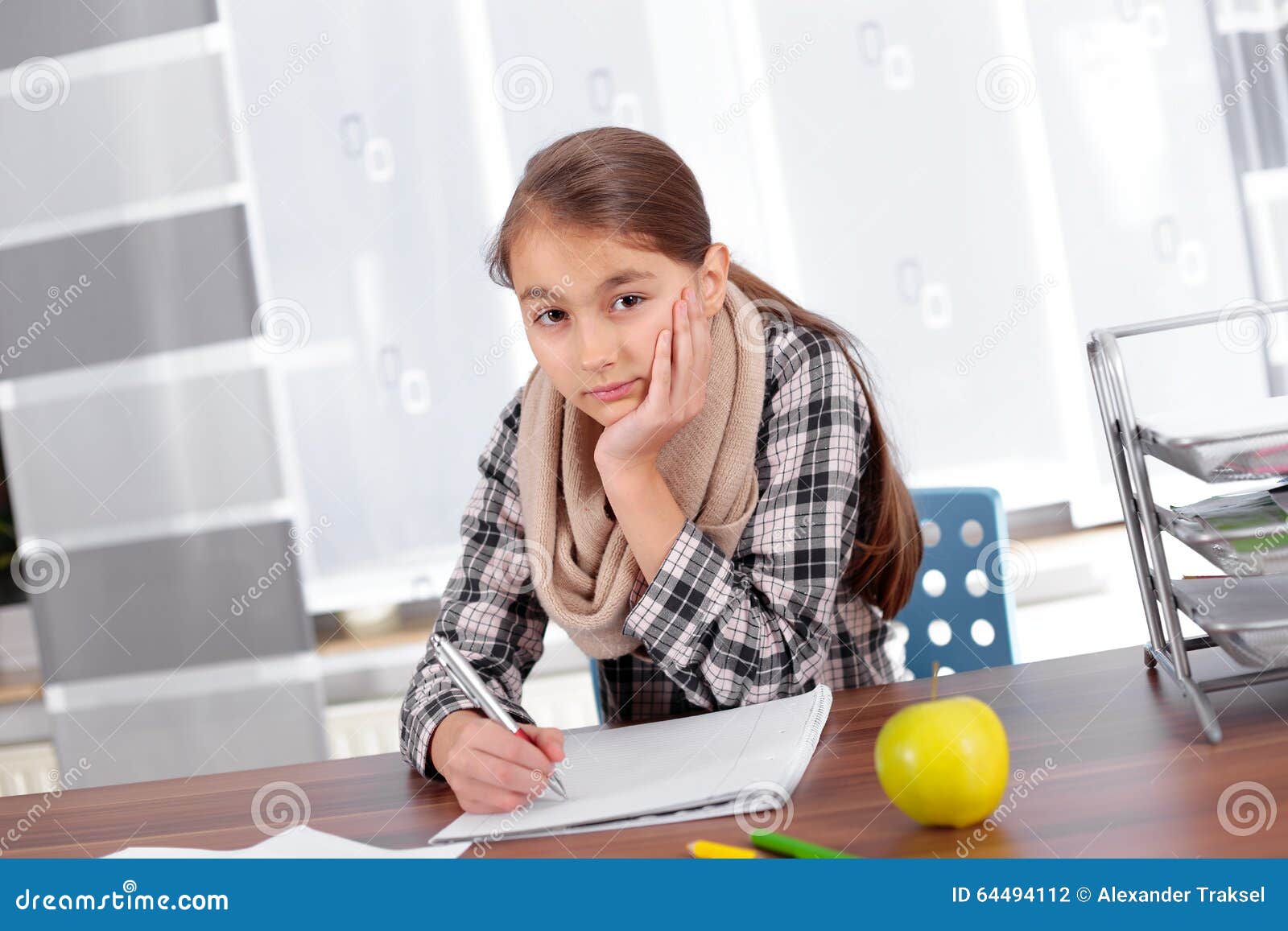 Little Girl Working on Her School Project at Home. Stock Photo - Image ...