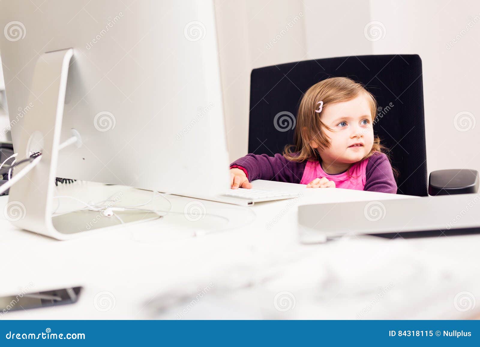 Little Girl Working in Office Stock Image - Image of computer, talent ...