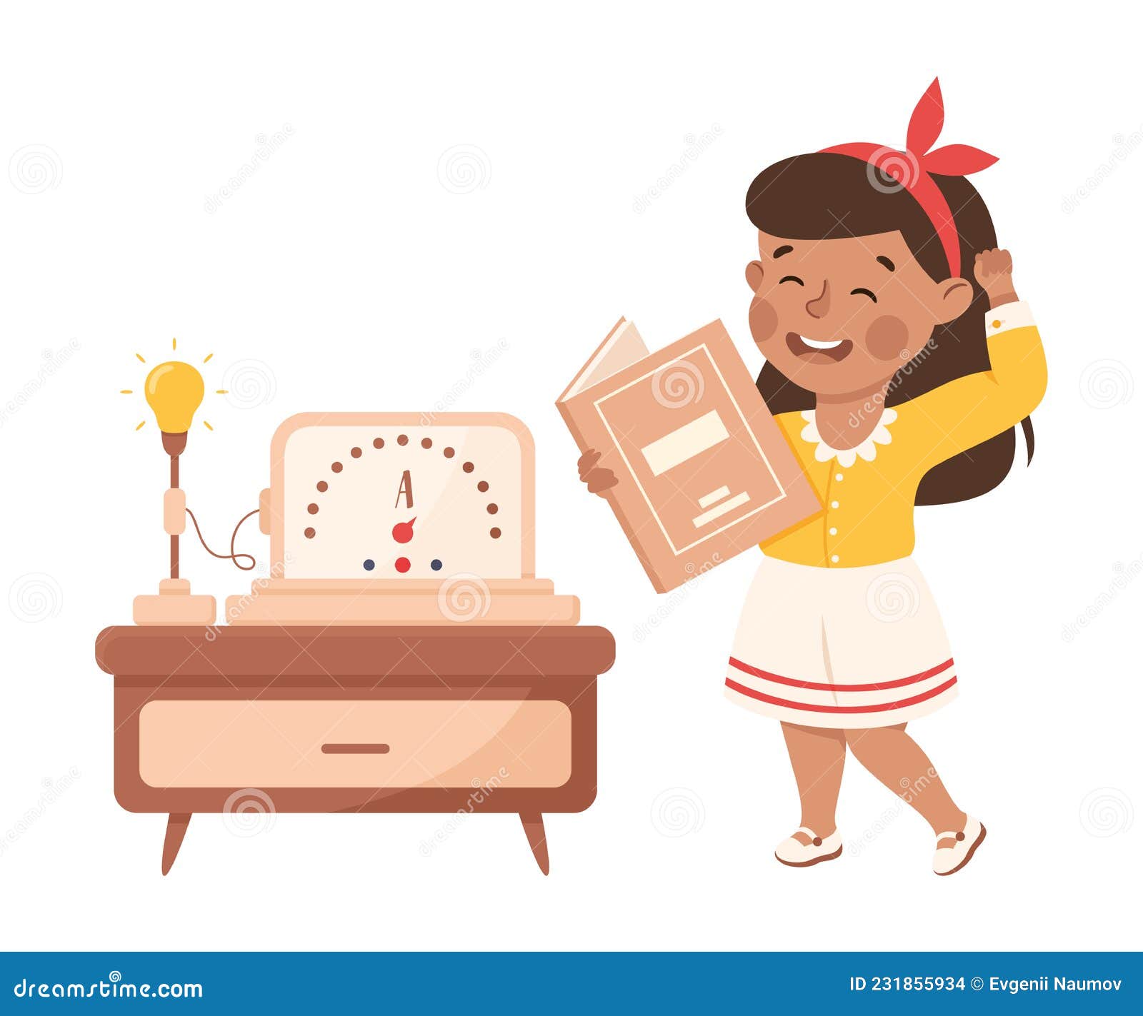 Little Girl Working on Physics Science Experiment with Light Bulb ...