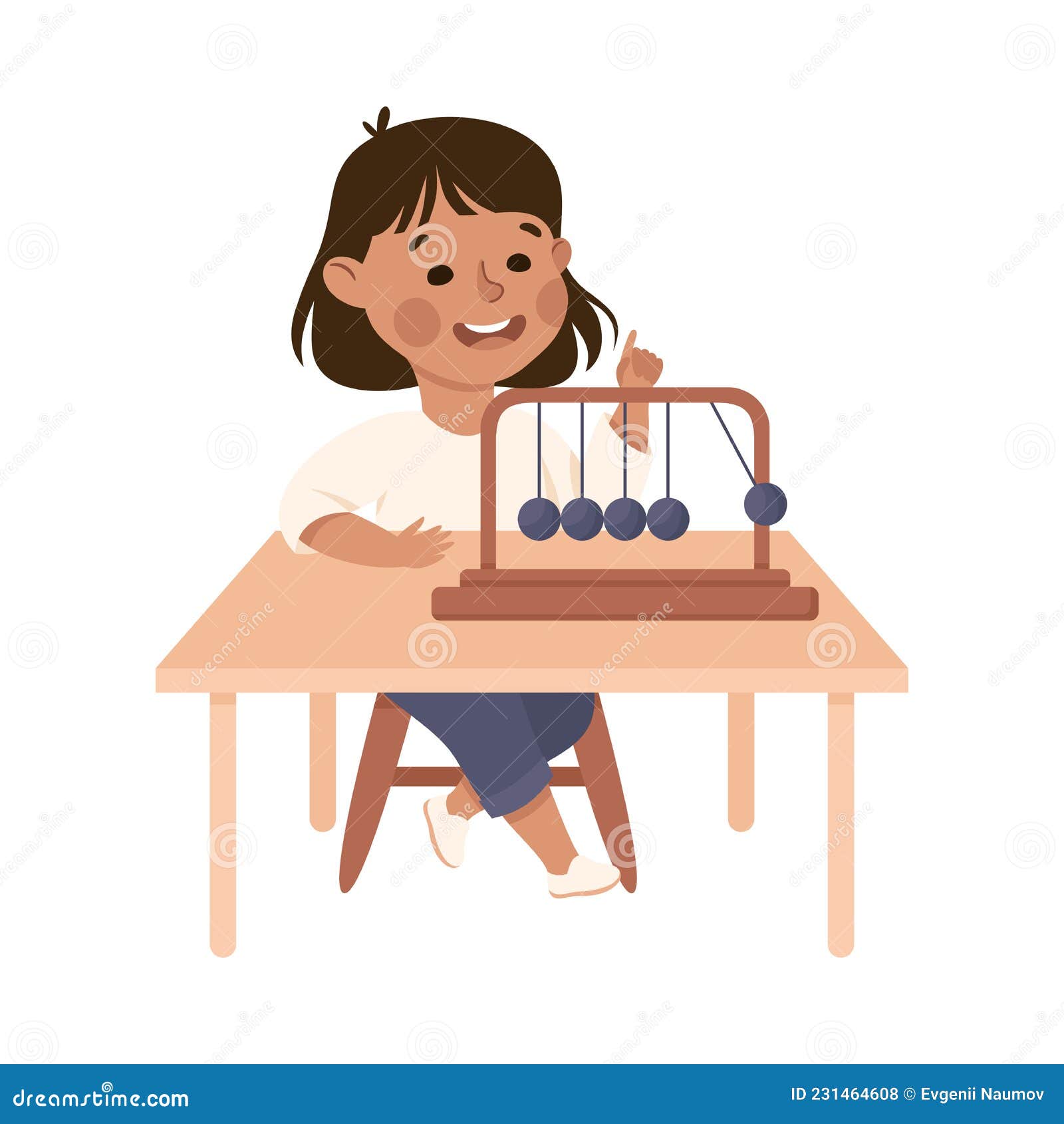 Little Girl Working On Physics Science Experiment With Pendulum Vector ...