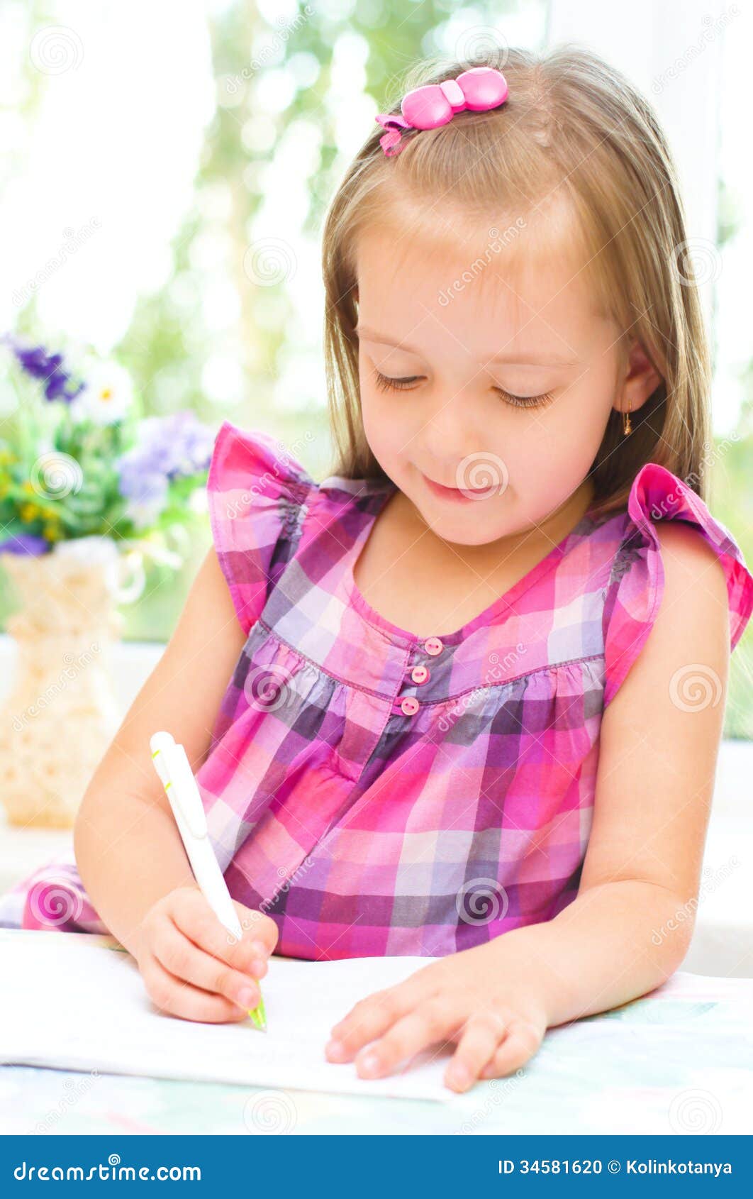 Little girl writing stock photo. Image of inside, draw - 34581620