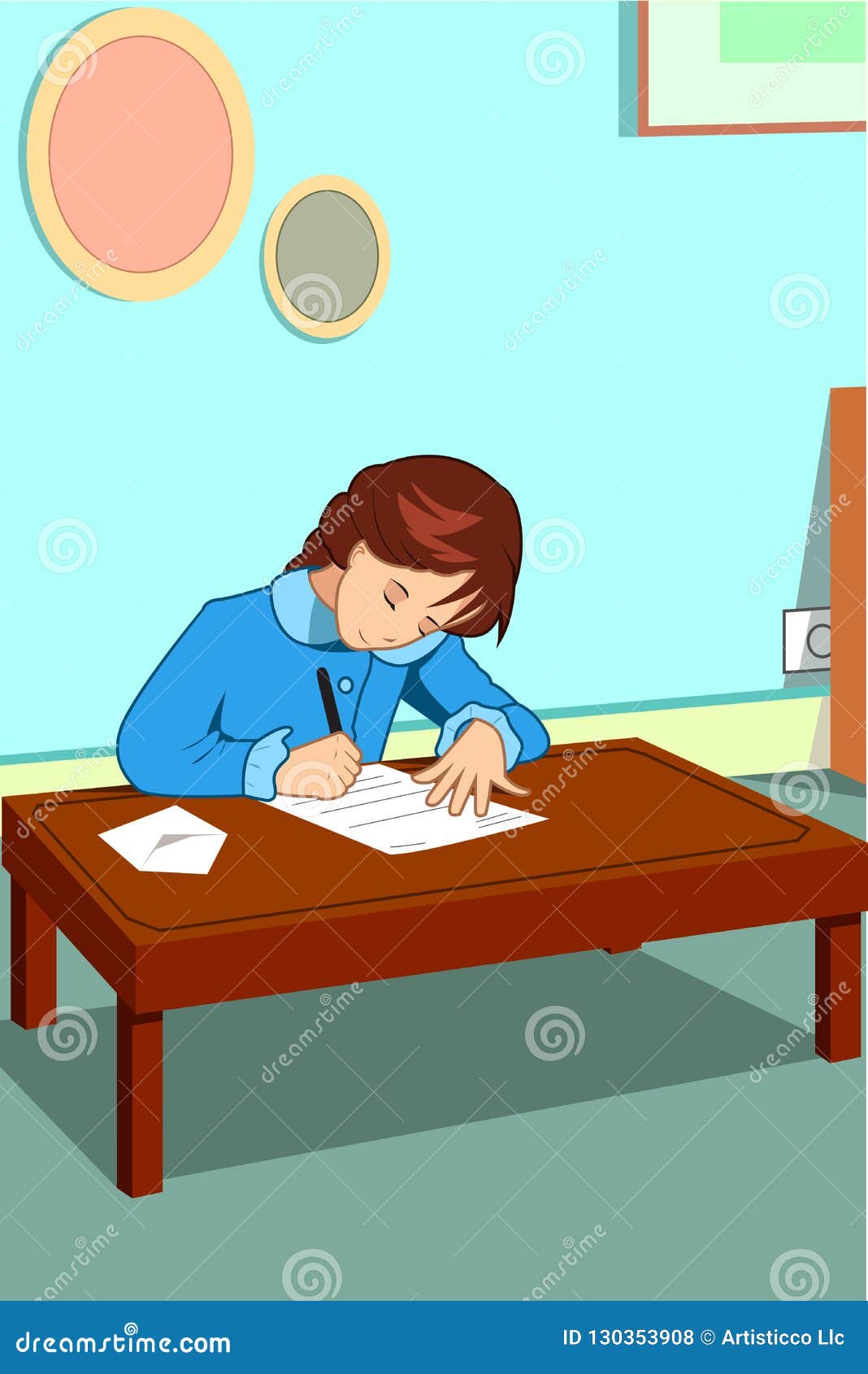 Little Girl Writing a Letter Illustration Stock Vector - Illustration ...