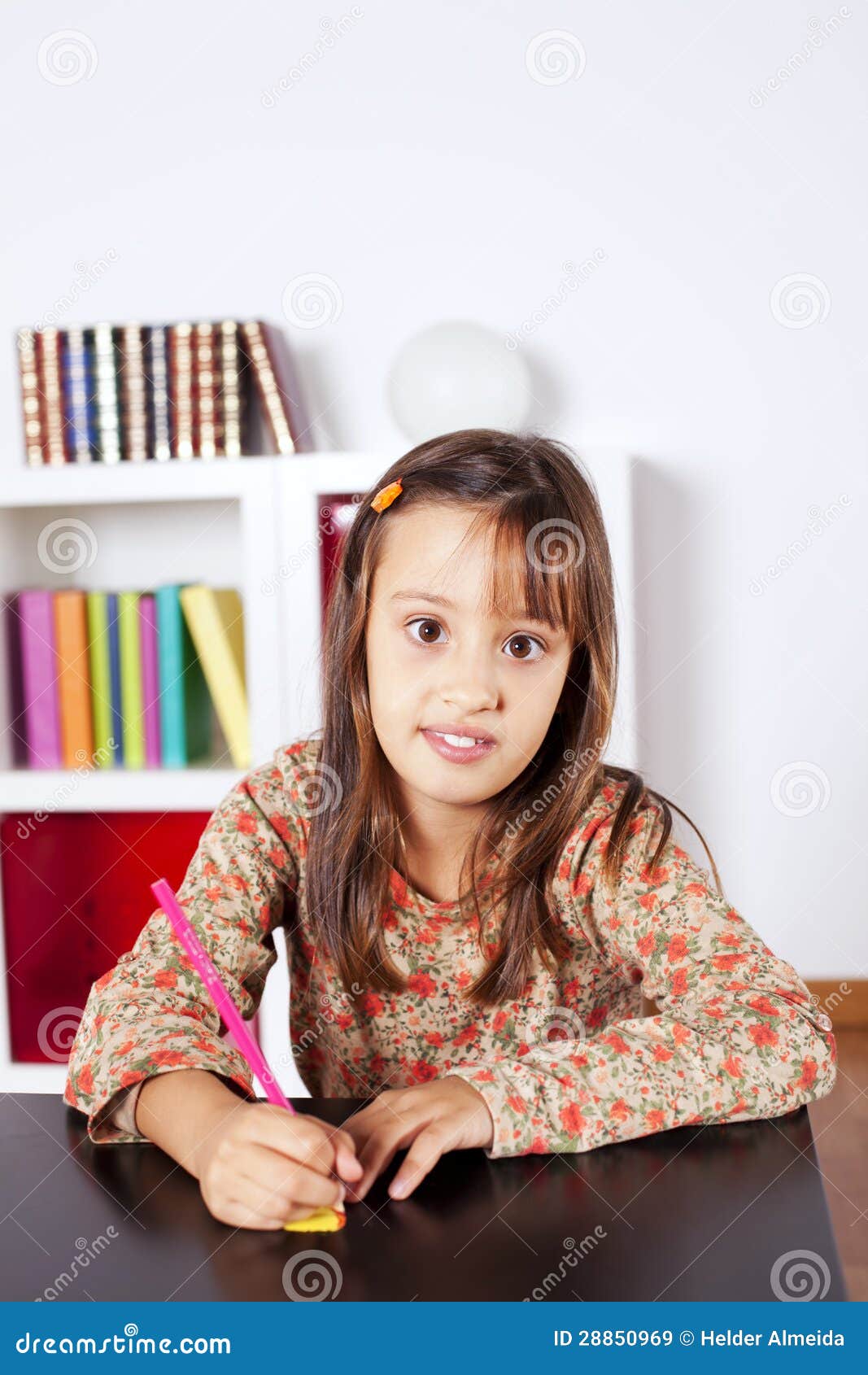 Little Girl Writing with a Pencil Stock Image - Image of female ...