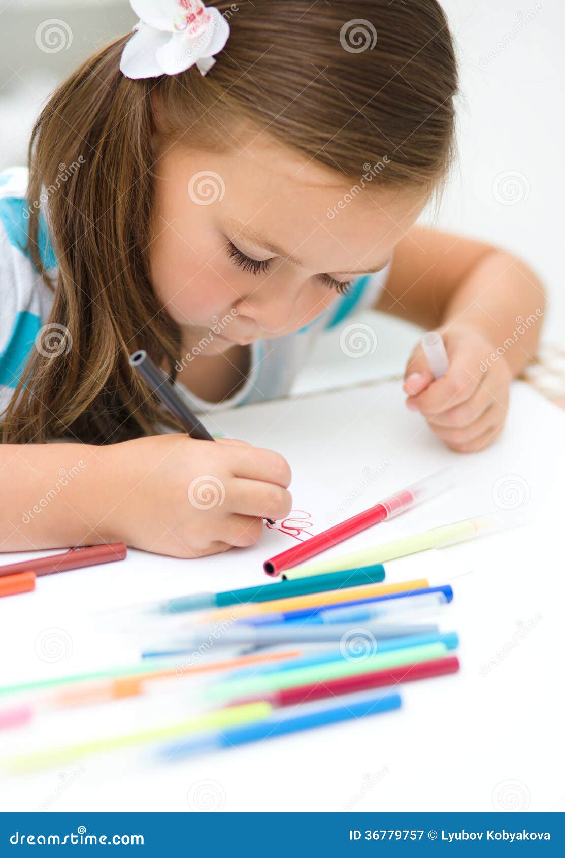 Little Girl is Writing Using a Pen Stock Image - Image of erudition ...