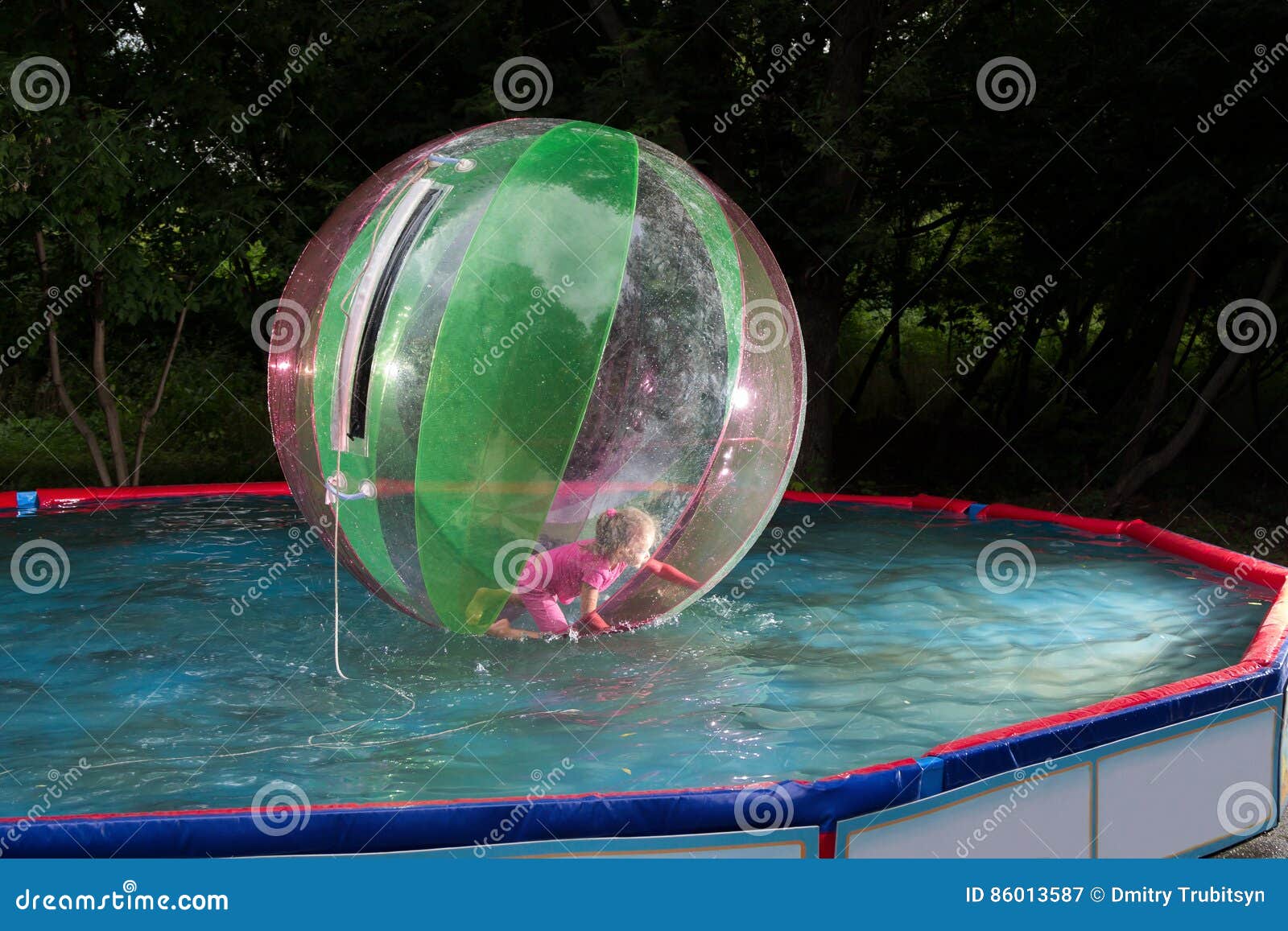 Little Girl in Zorb in the Pool Stock Image - Image of cheerful ...