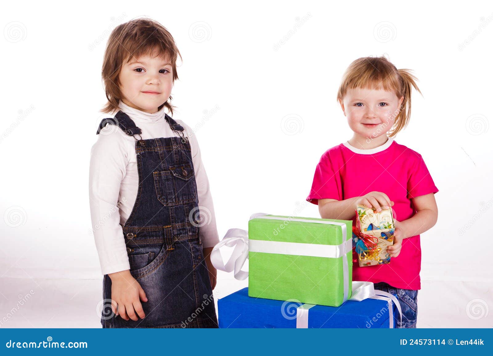 Little Girls with Gift Boxes Stock Photo - Image of looking, cute: 24573114