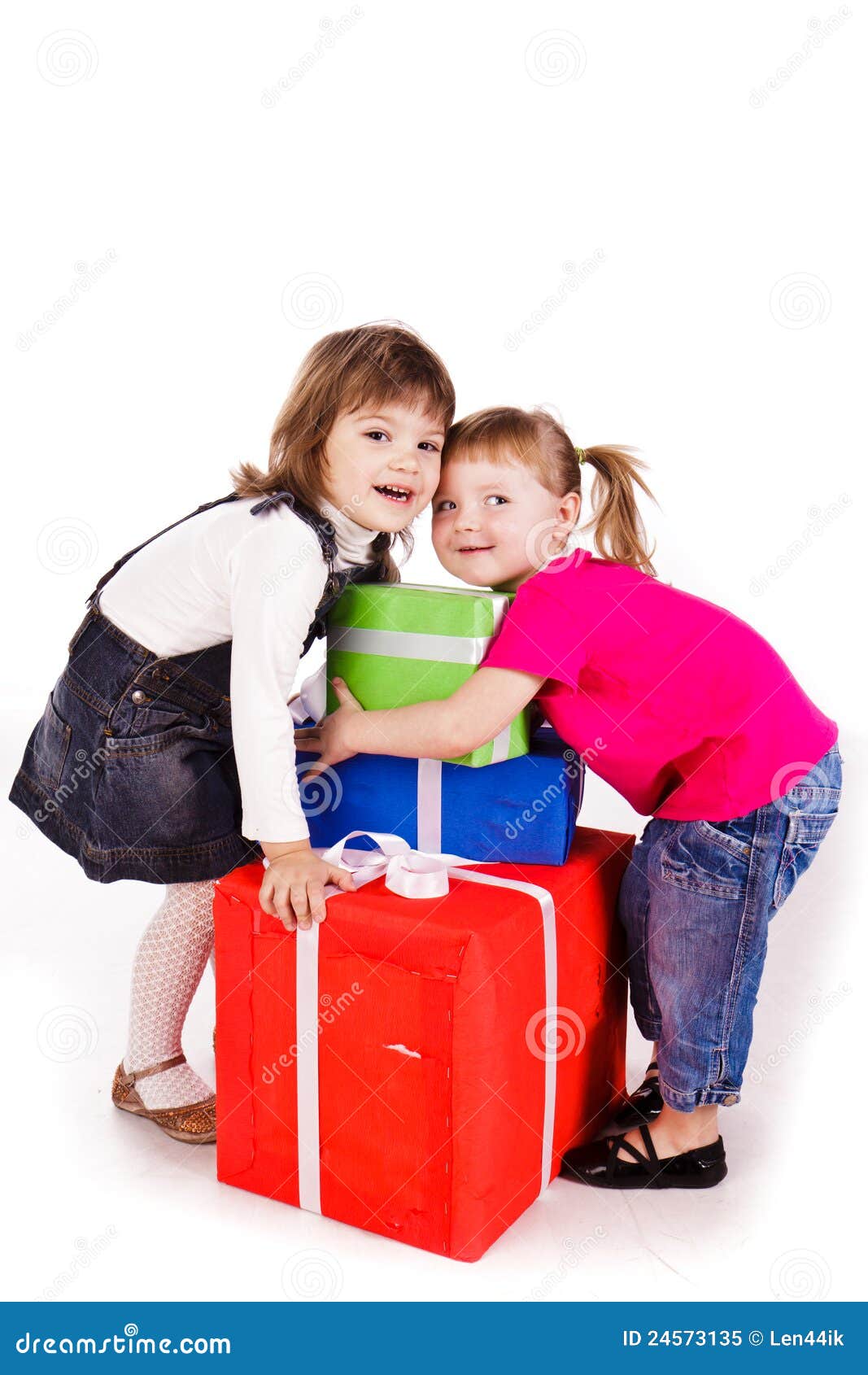 Little Girls with Gift Boxes Stock Image - Image of girl, ribbon: 24573135