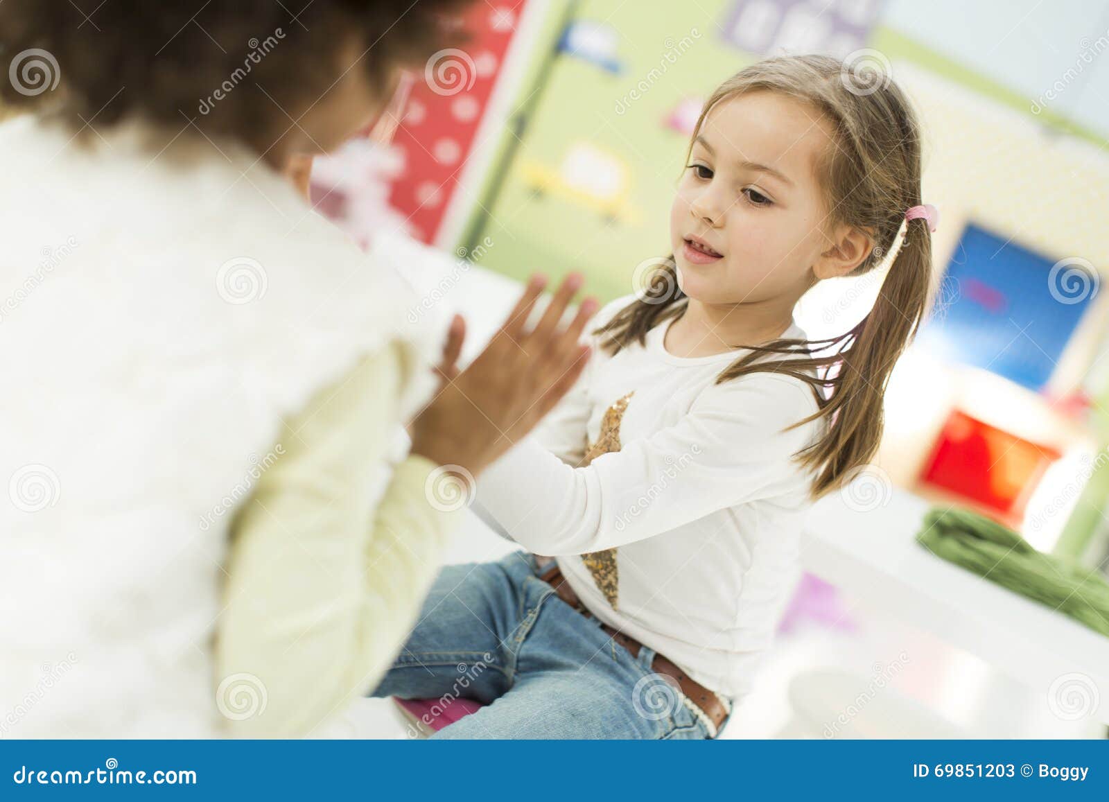 Little Girls in the Kindergarten Stock Image - Image of lesson, child ...