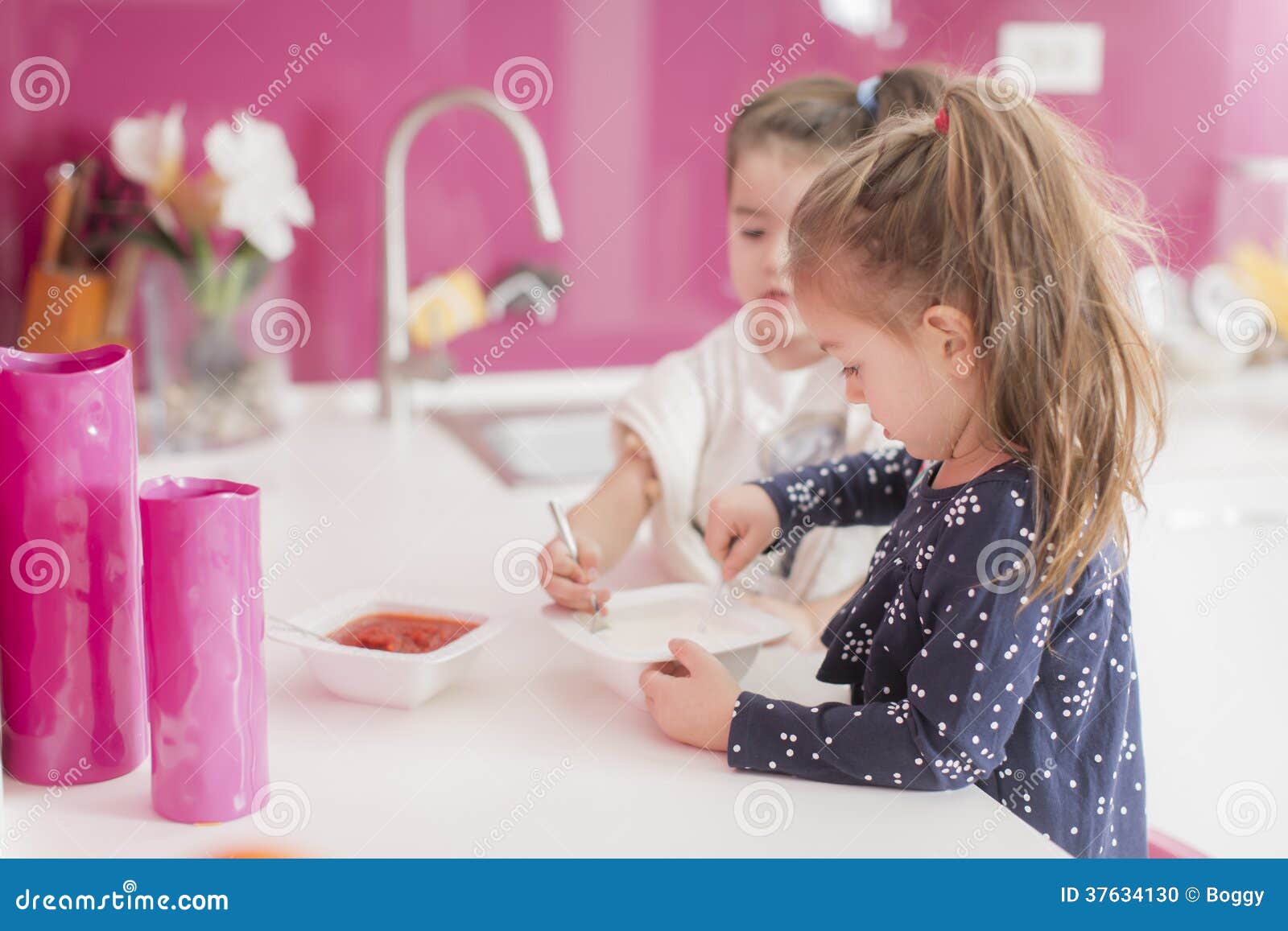 Little Girls in the Kitchen Stock Photo - Image of happiness, playful ...