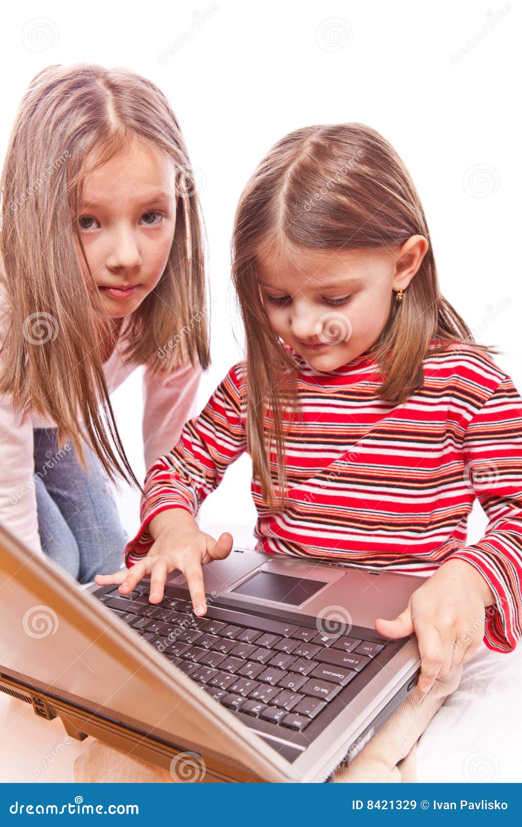 Little girls with laptop stock image. Image of relation - 8421329