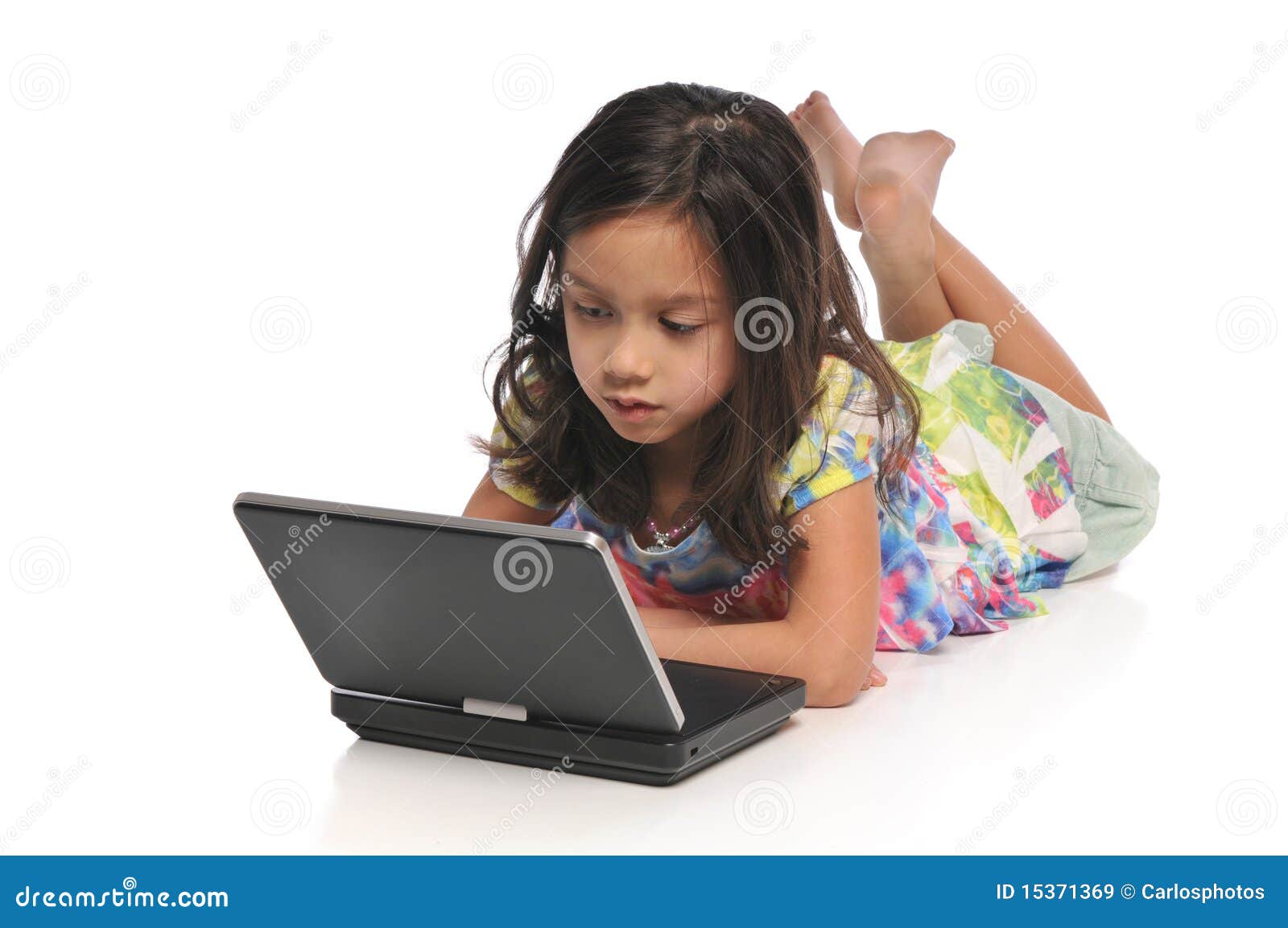 Little Girls with a Laptop Computer Stock Image - Image of female ...