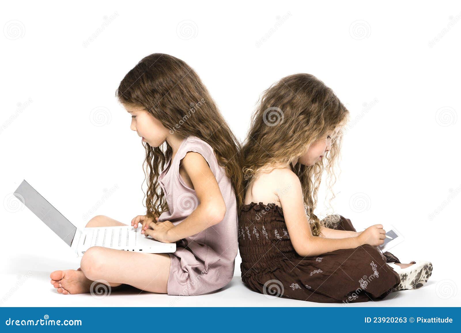 Little Girls Playing Game Console Back To Back Stock Image - Image of ...