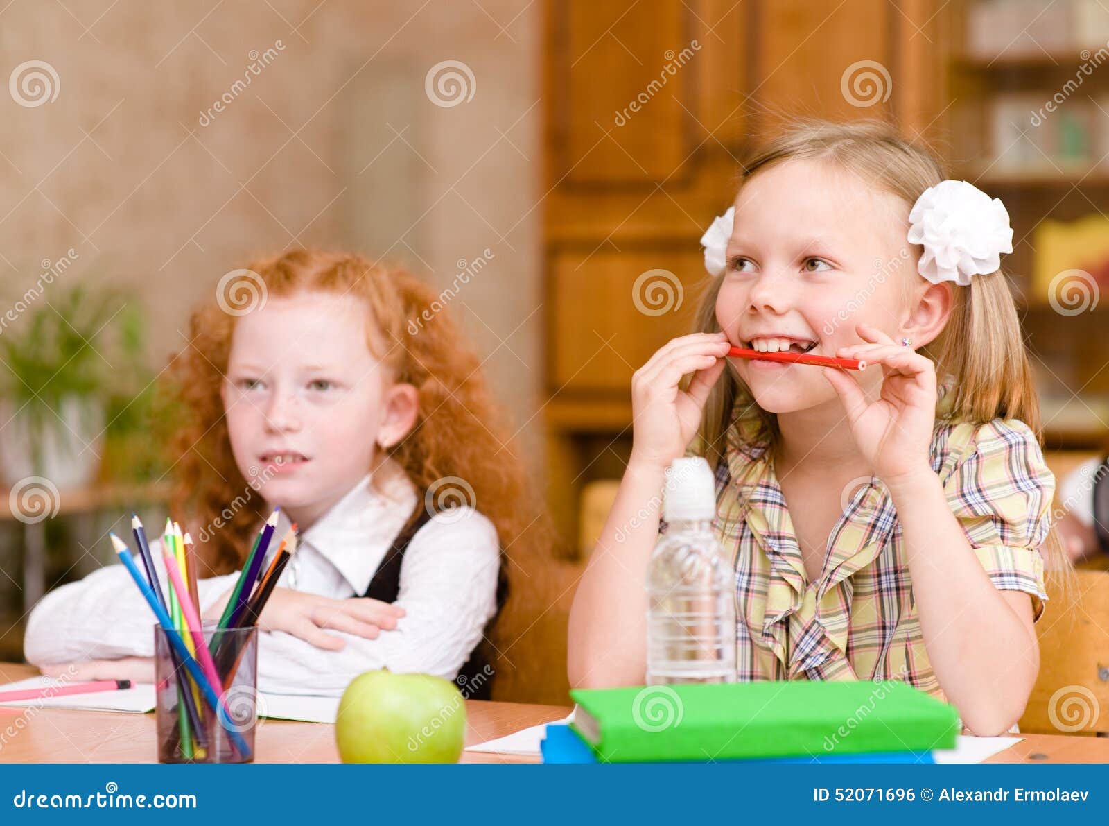 Little Girls Sitting and Studying at School Class Stock Photo - Image ...