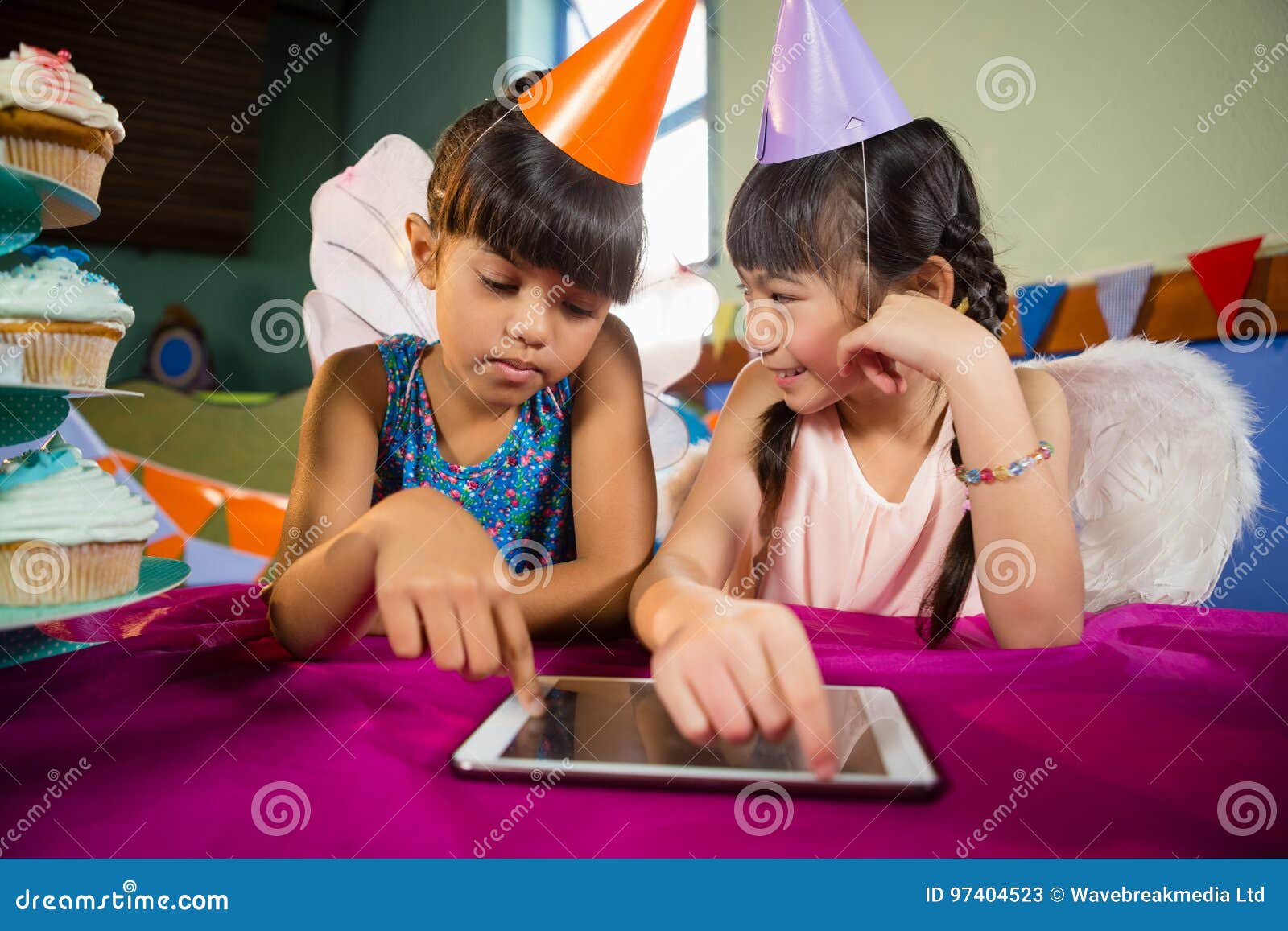 Little Girls Using Tablet at Party Stock Image - Image of birthday ...