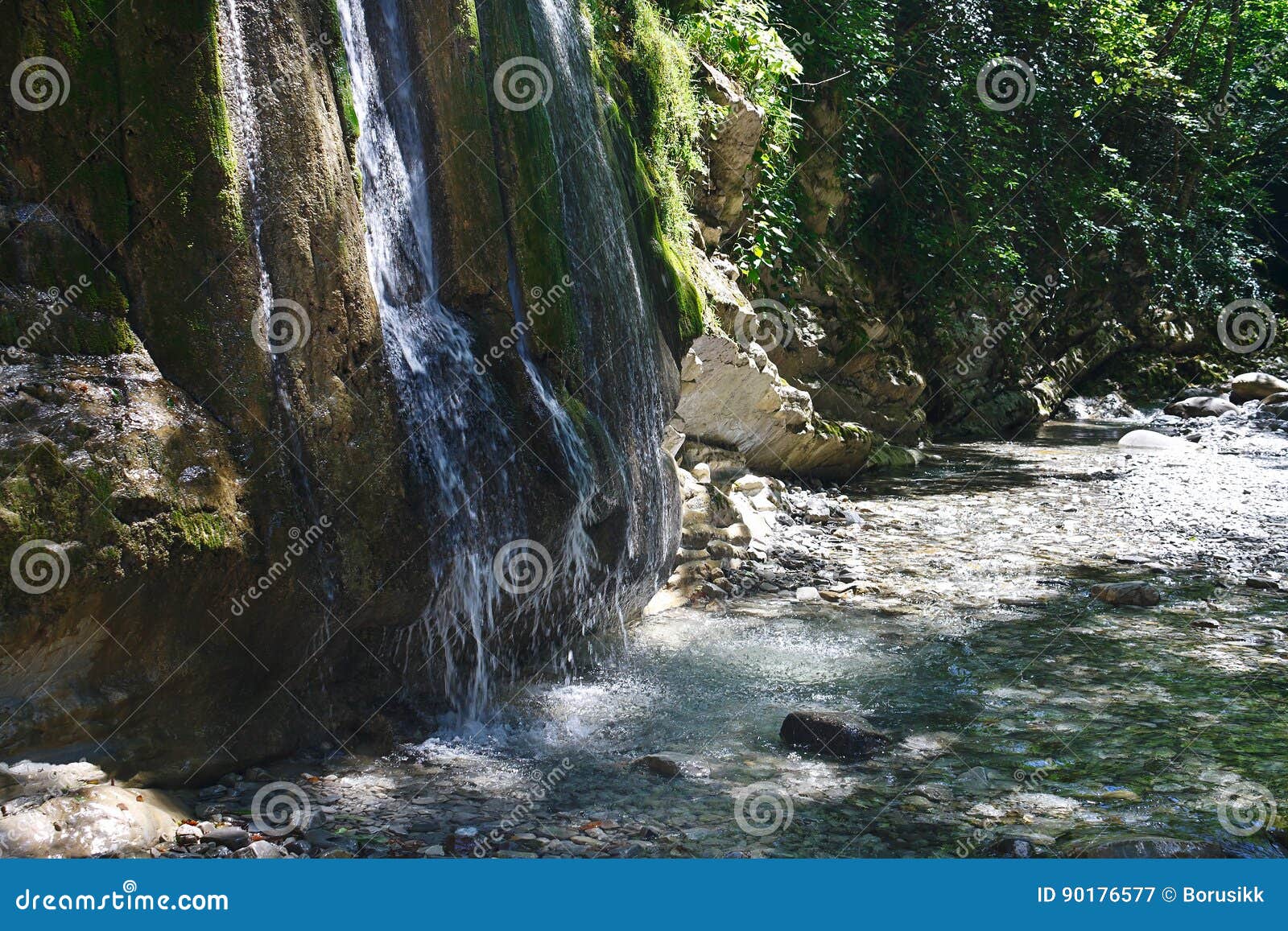 Little Glorious Waterfall among the Rocks in Mountain Forest Stock ...