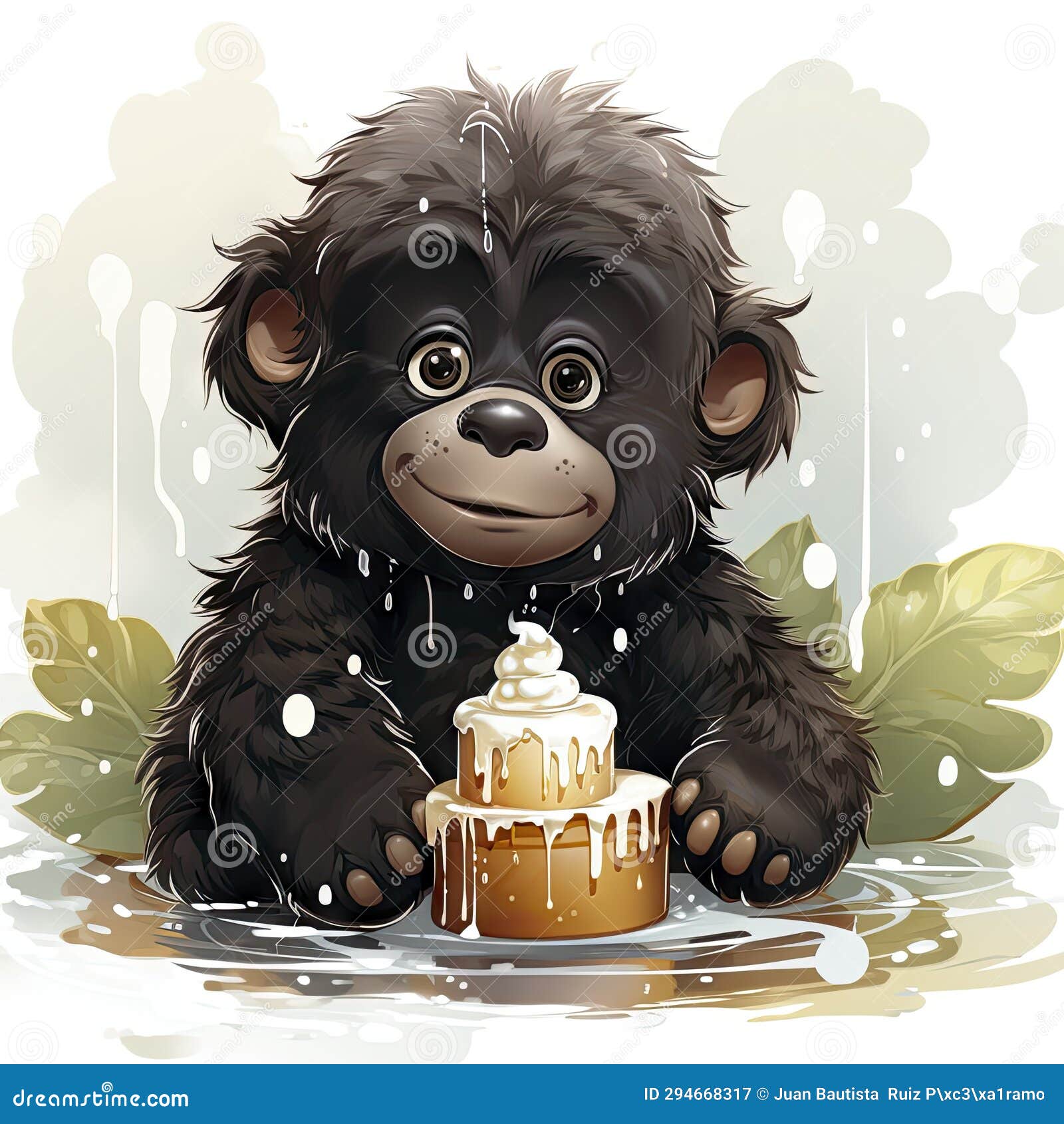 Little Gorilla Bathing in a Basin on White Background. Stock ...