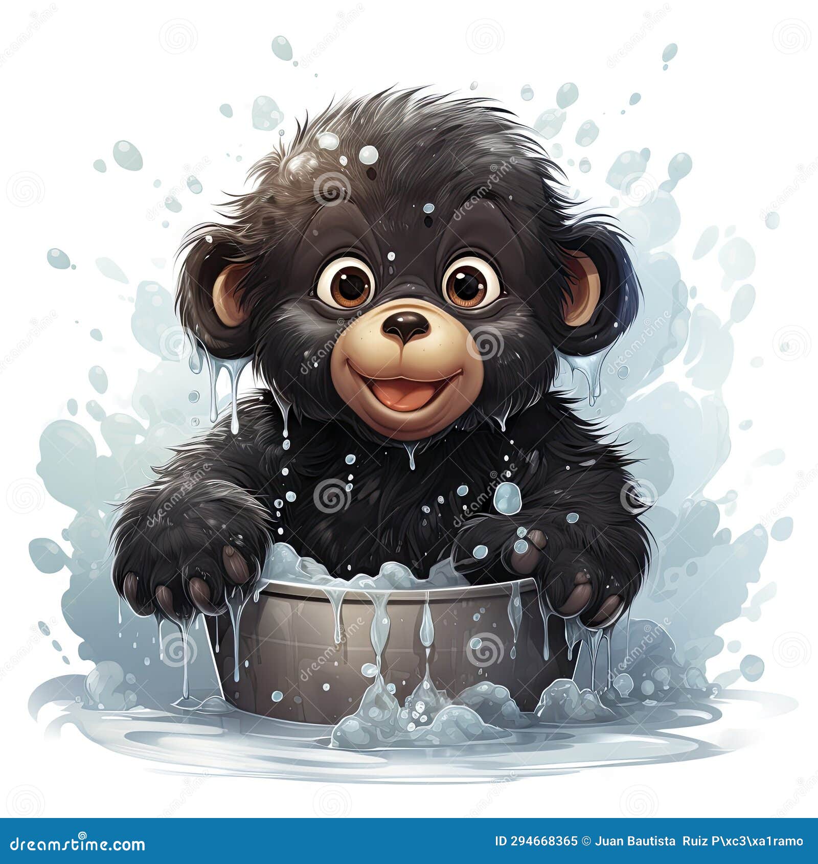 Little Gorilla Bathing in a Basin on White Background. Stock ...