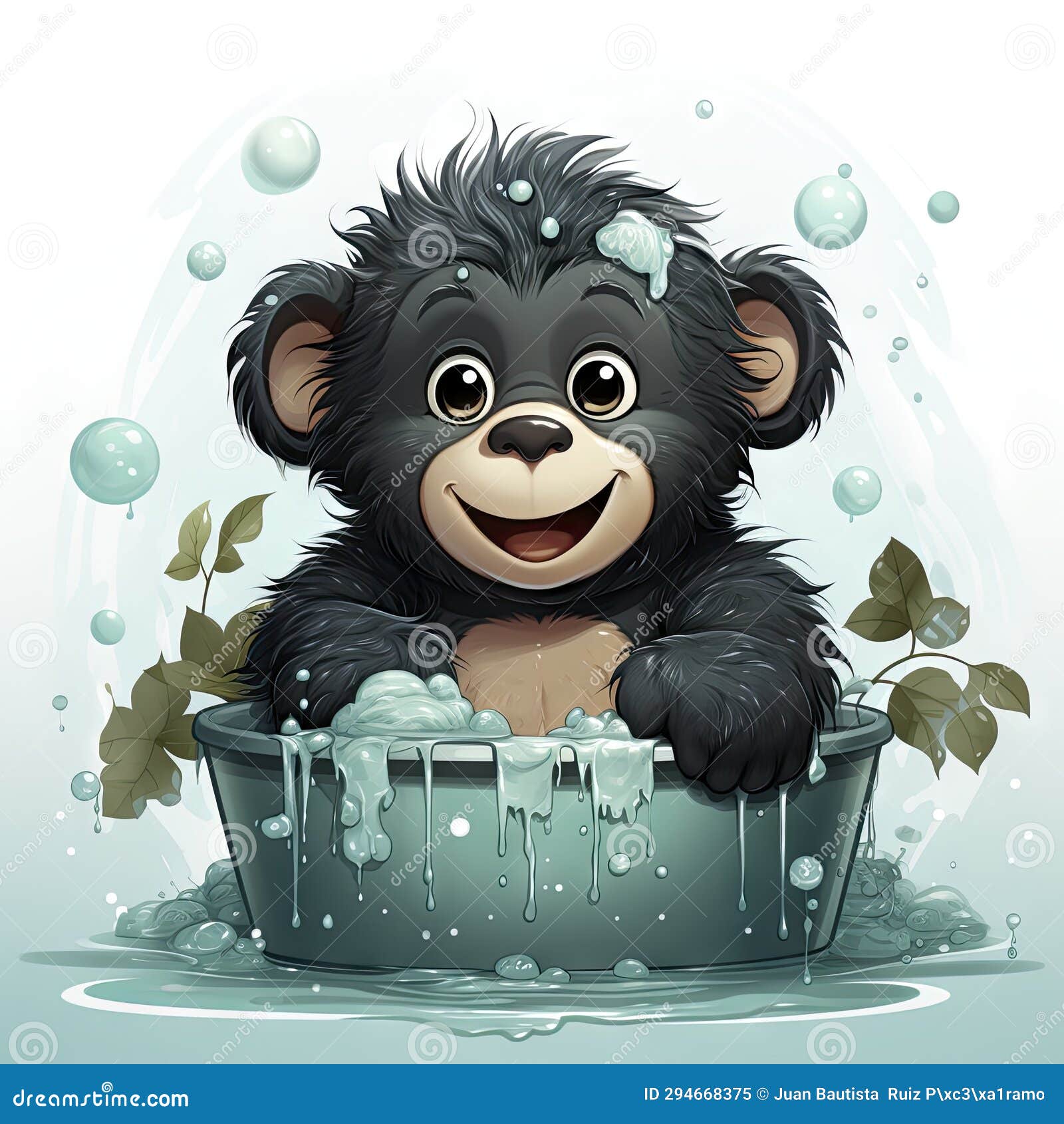 Little Gorilla Bathing in a Basin on White Background. Stock ...