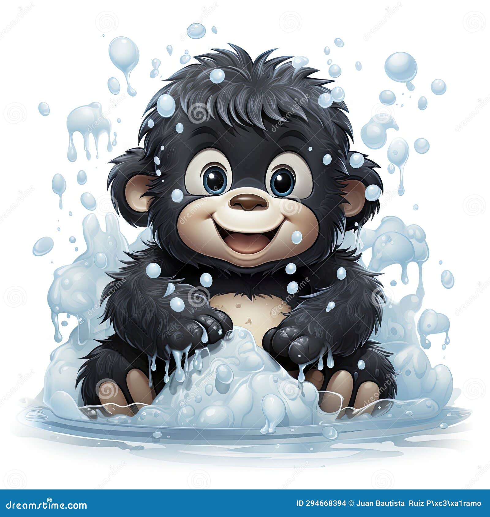 Little Gorilla Bathing in a Basin on White Background. Stock ...