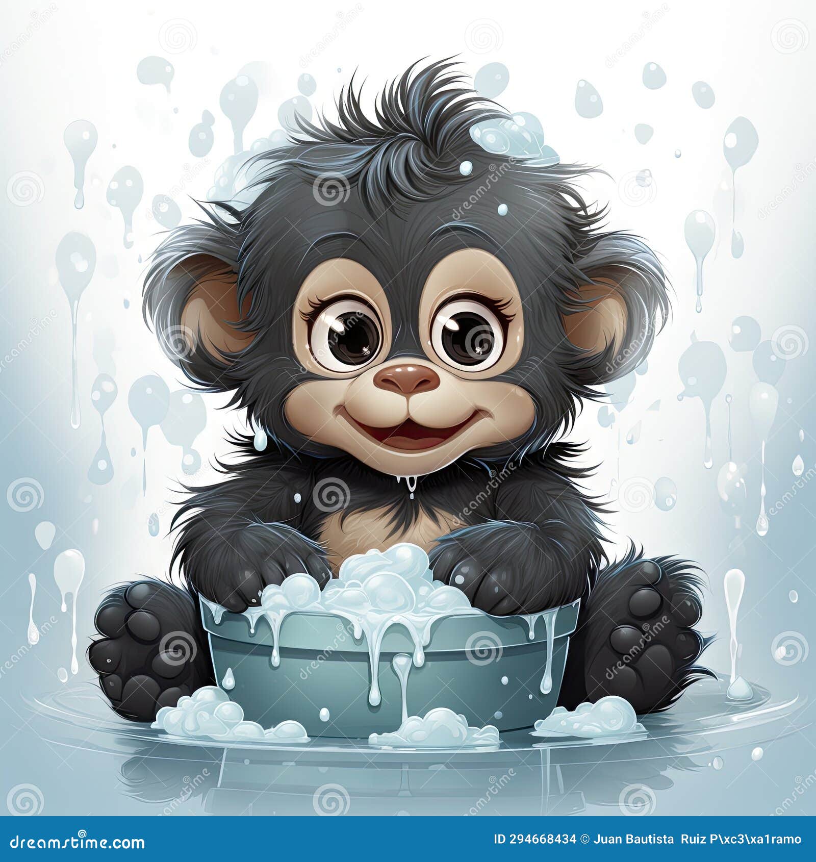 Little Gorilla Bathing in a Basin on White Background. Stock ...