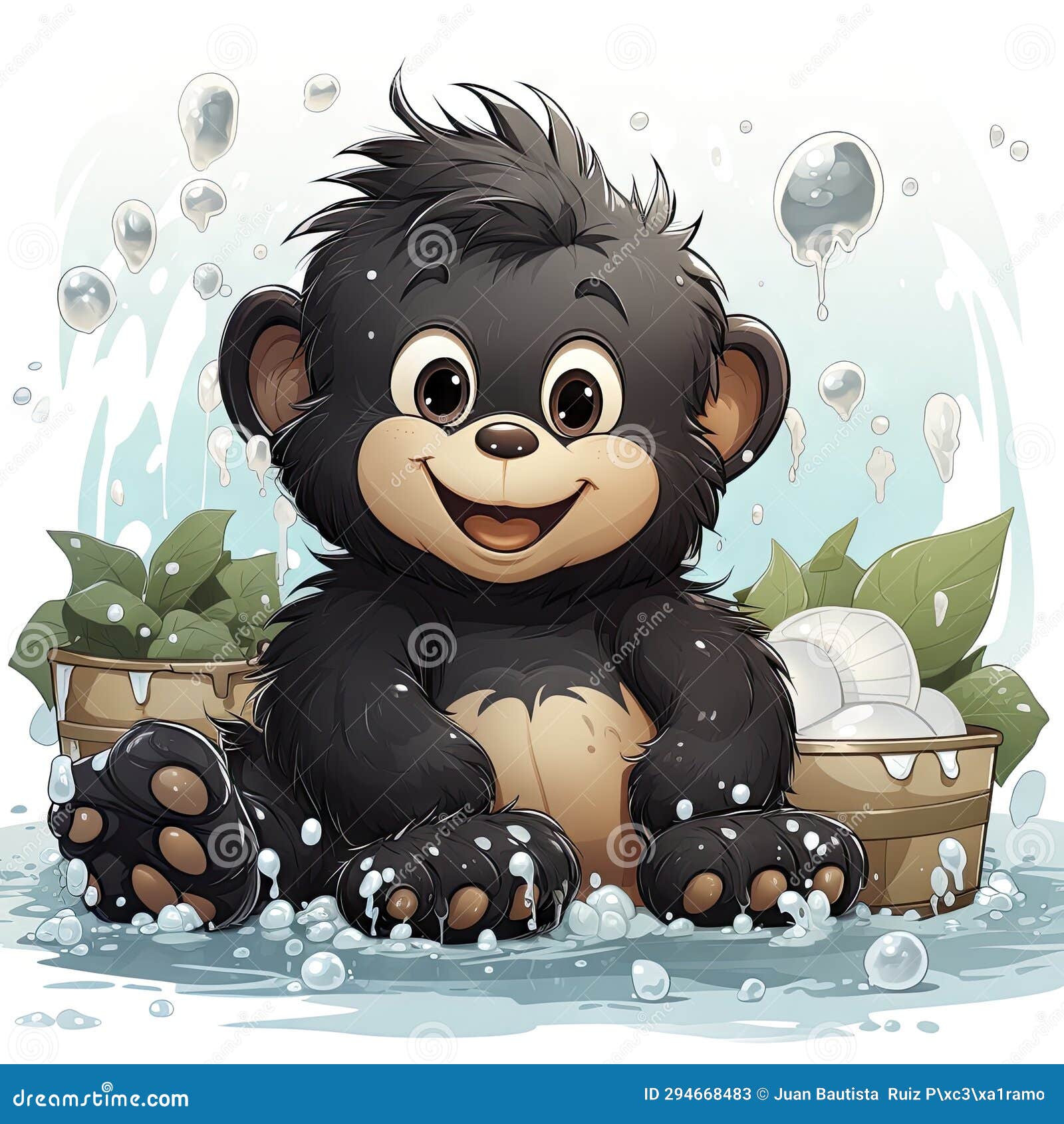 Little Gorilla Bathing in a Basin on White Background. Stock ...
