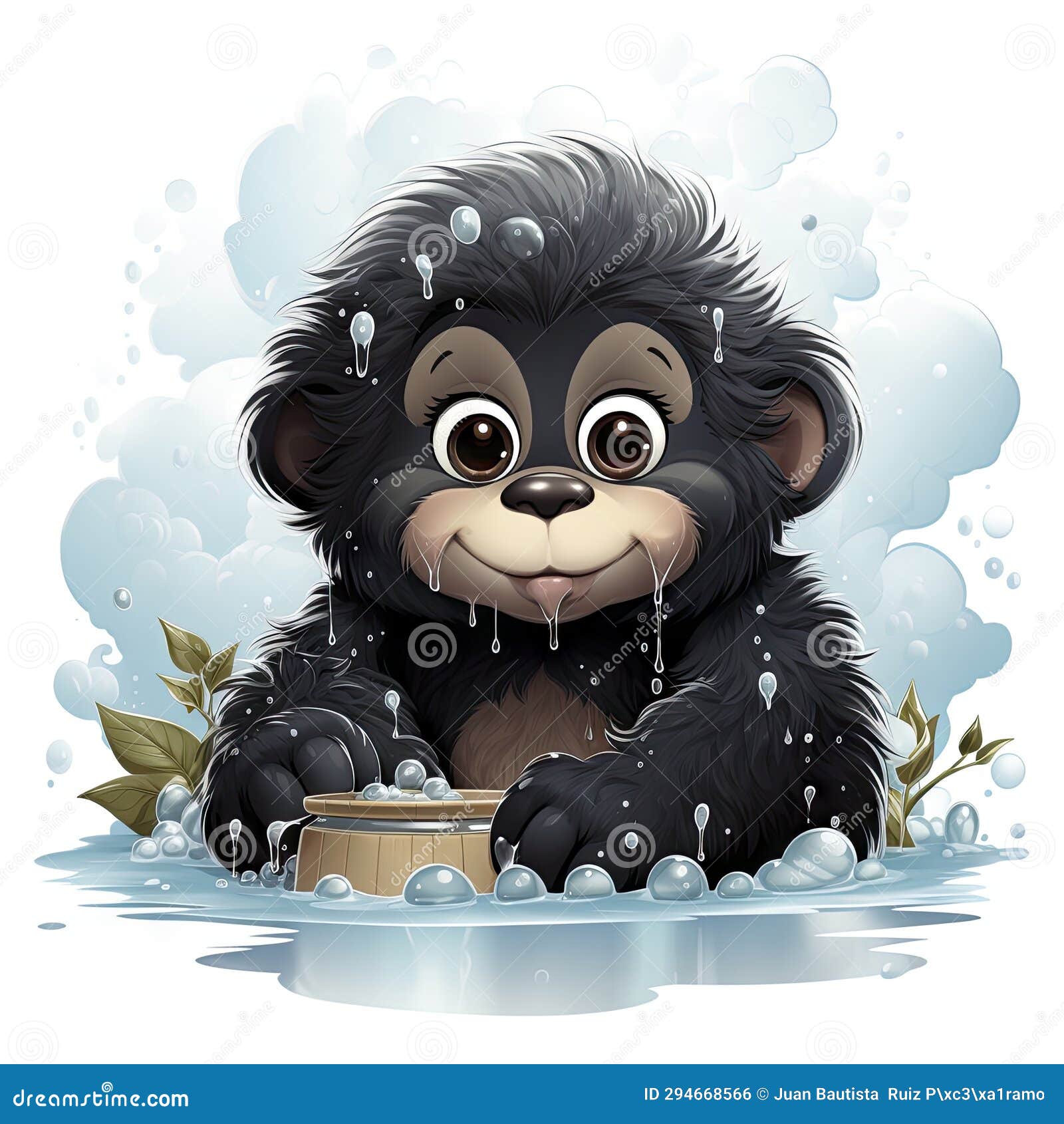 Little Gorilla Bathing in a Basin on White Background. Stock ...