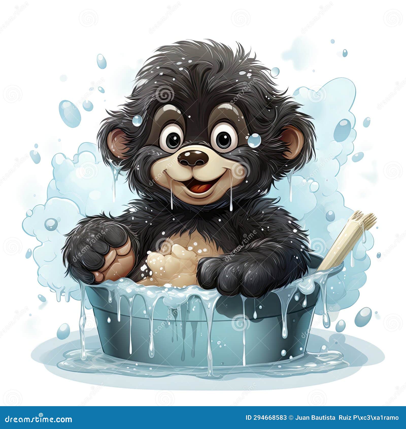 Little Gorilla Bathing in a Basin on White Background. Stock ...