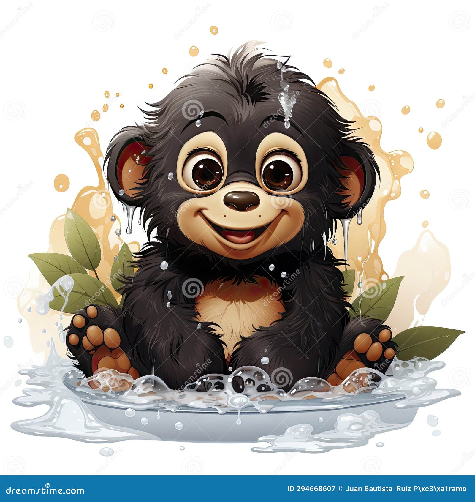 Little Gorilla Bathing in a Basin on White Background. Stock ...