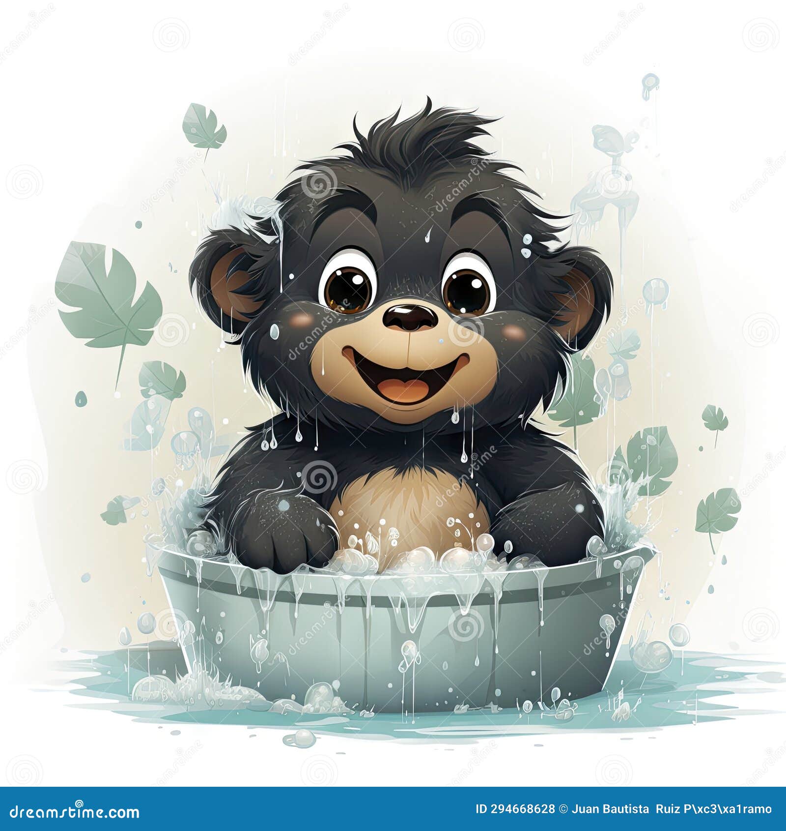 Little Gorilla Bathing in a Basin on White Background. Stock ...