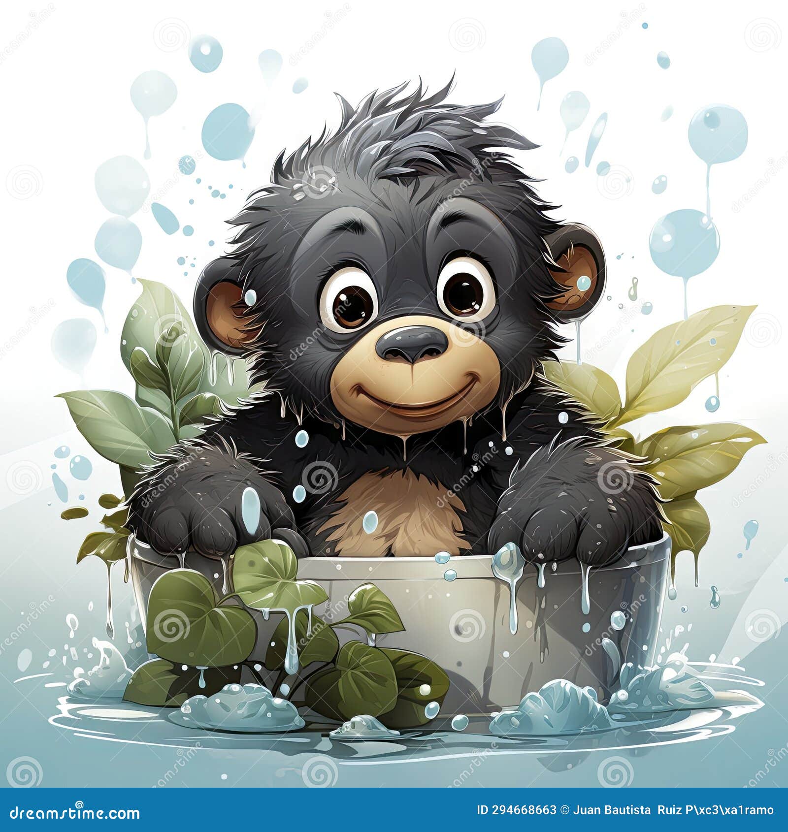Little Gorilla Bathing in a Basin on White Background. Stock ...