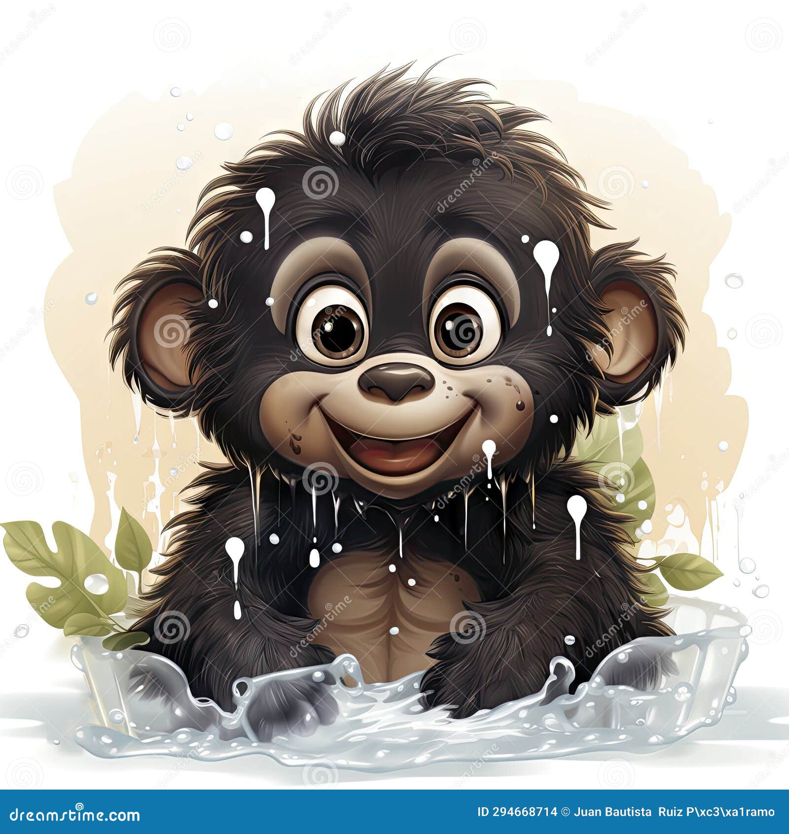 Little Gorilla Bathing in a Basin on White Background. Stock ...