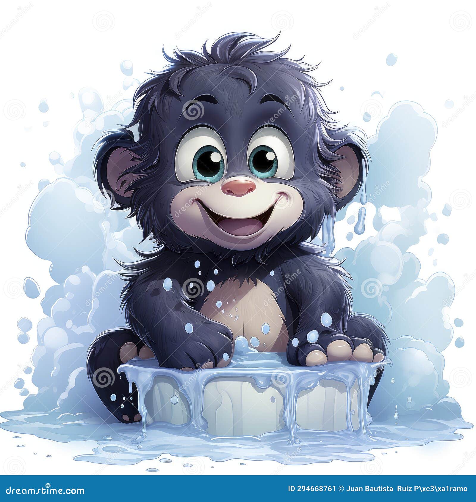 Little Gorilla Bathing in a Basin on White Background. Stock ...