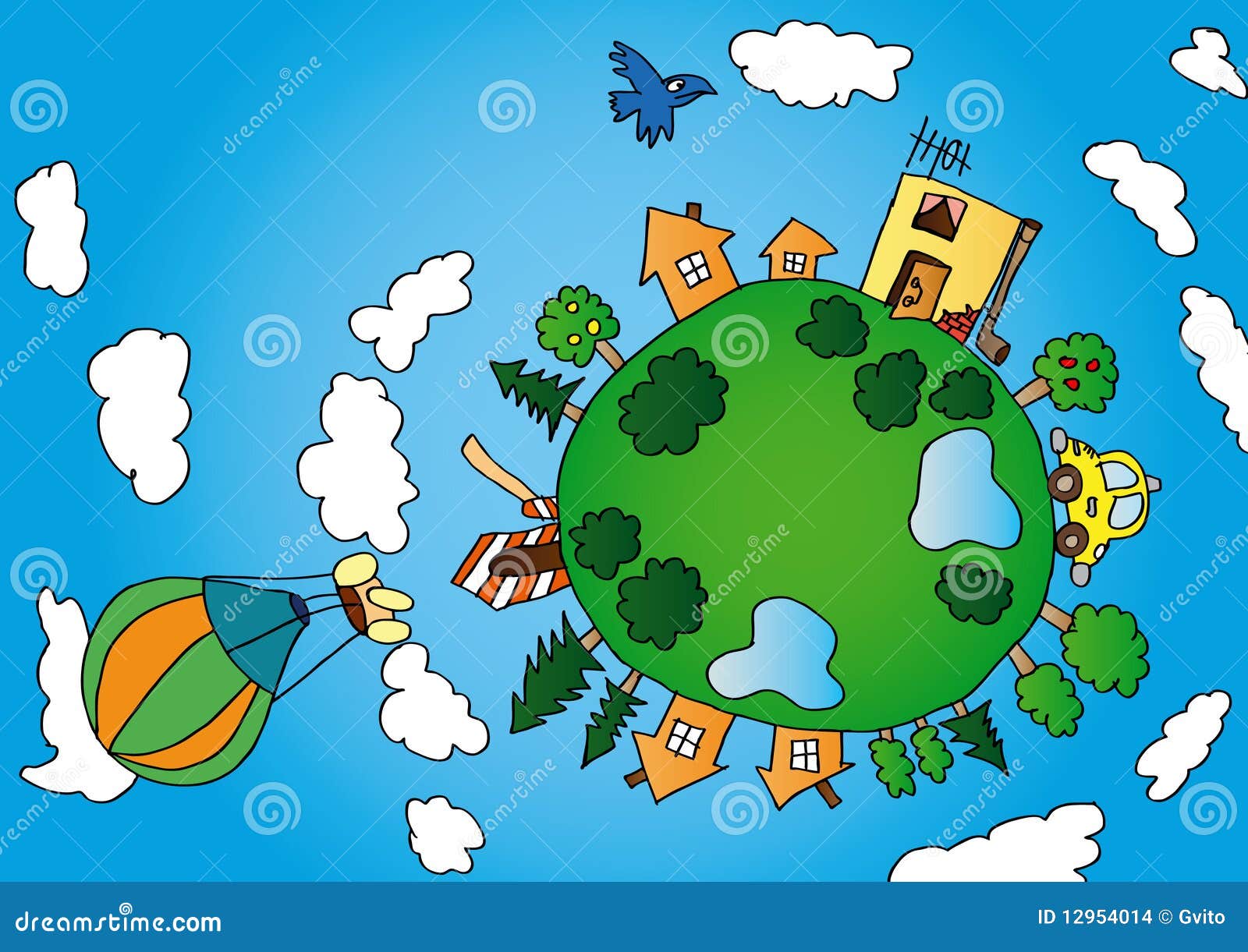 Little green planet stock vector. Illustration of tree - 12954014