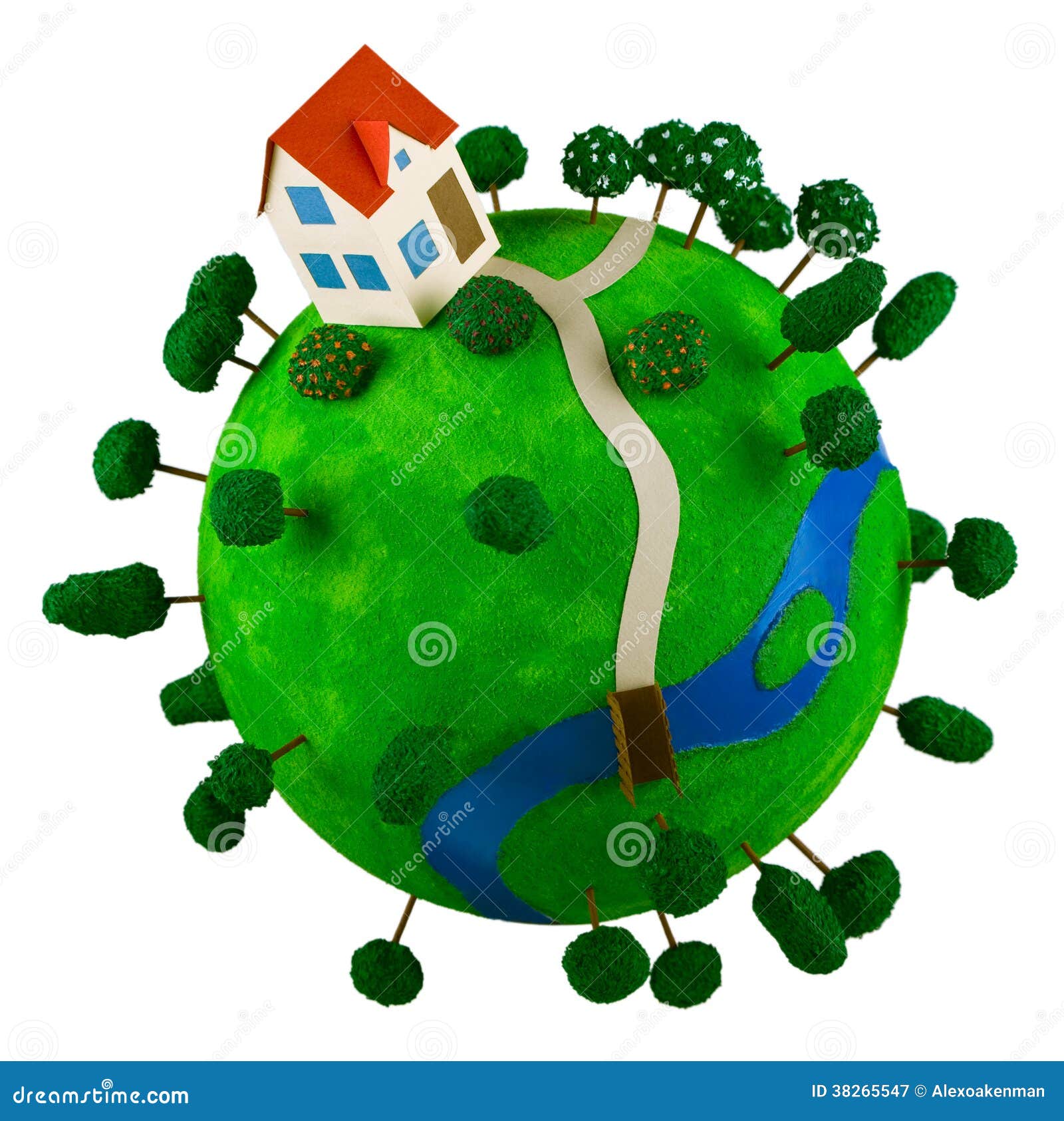 Little Green Planet with Toy House. Stock Image - Image of environment ...