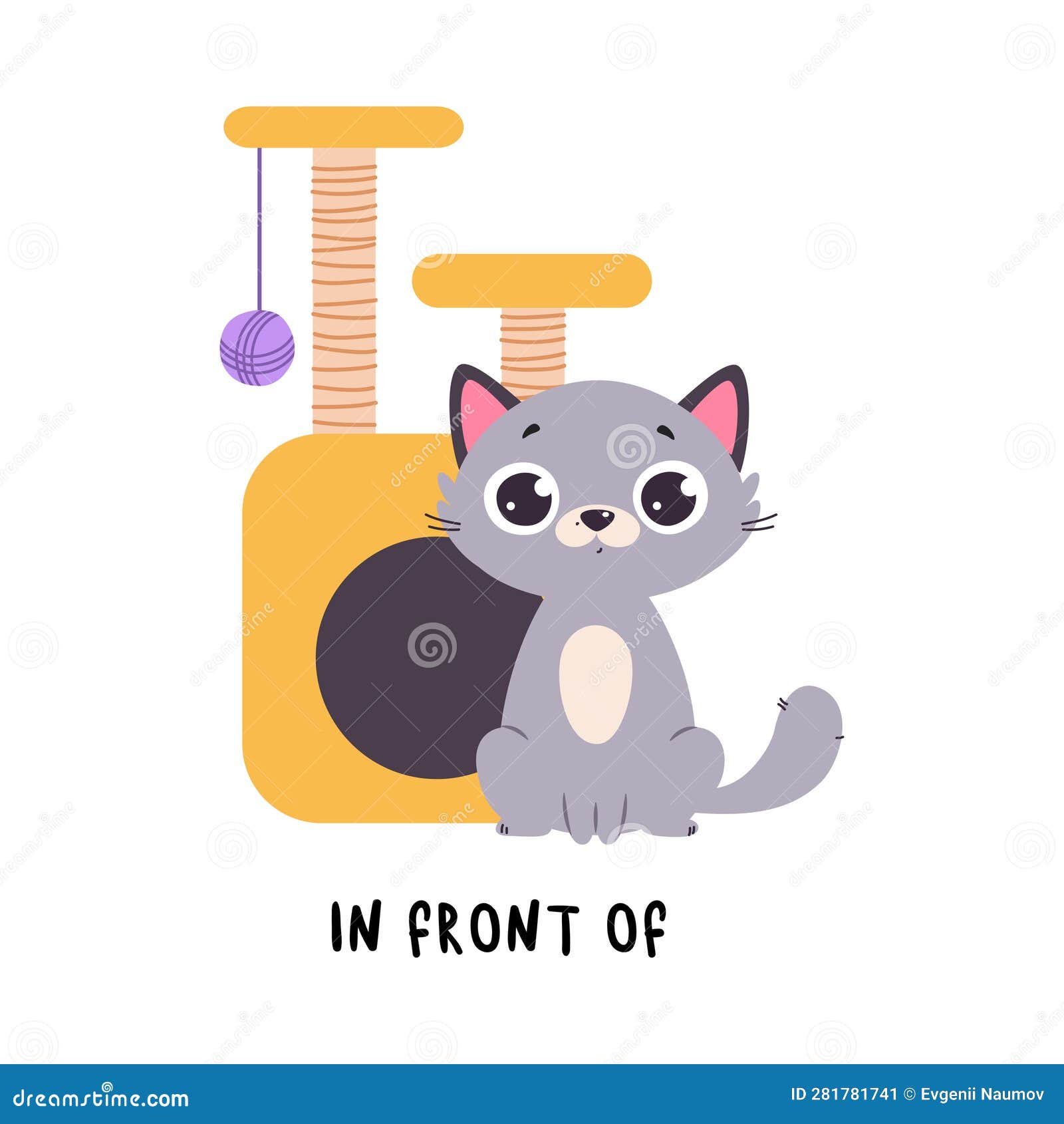 Little Grey Cat Sitting in Front of Scratching Post As English Language ...