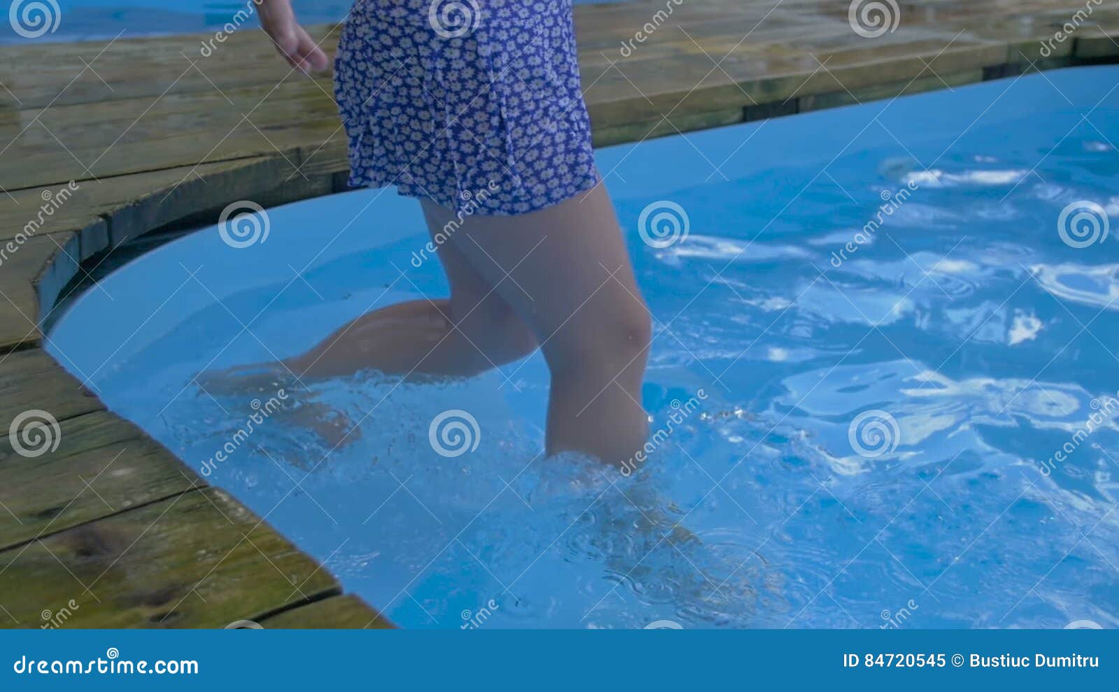 Little Gril Walking into a Swimming Pool. Summer Vacation Stock Video ...
