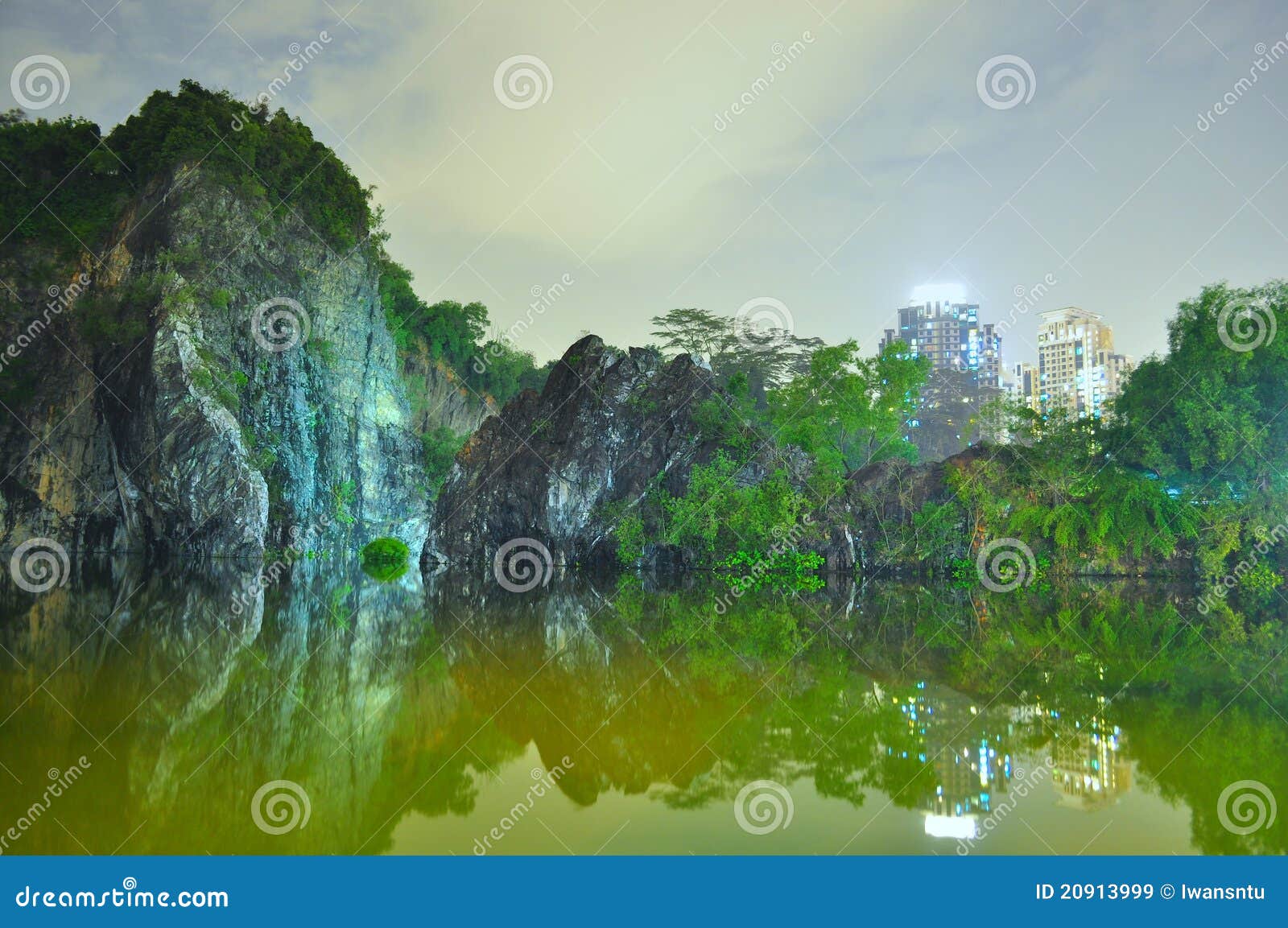 Little Guilin with Greenery by Night Stock Image - Image of water ...