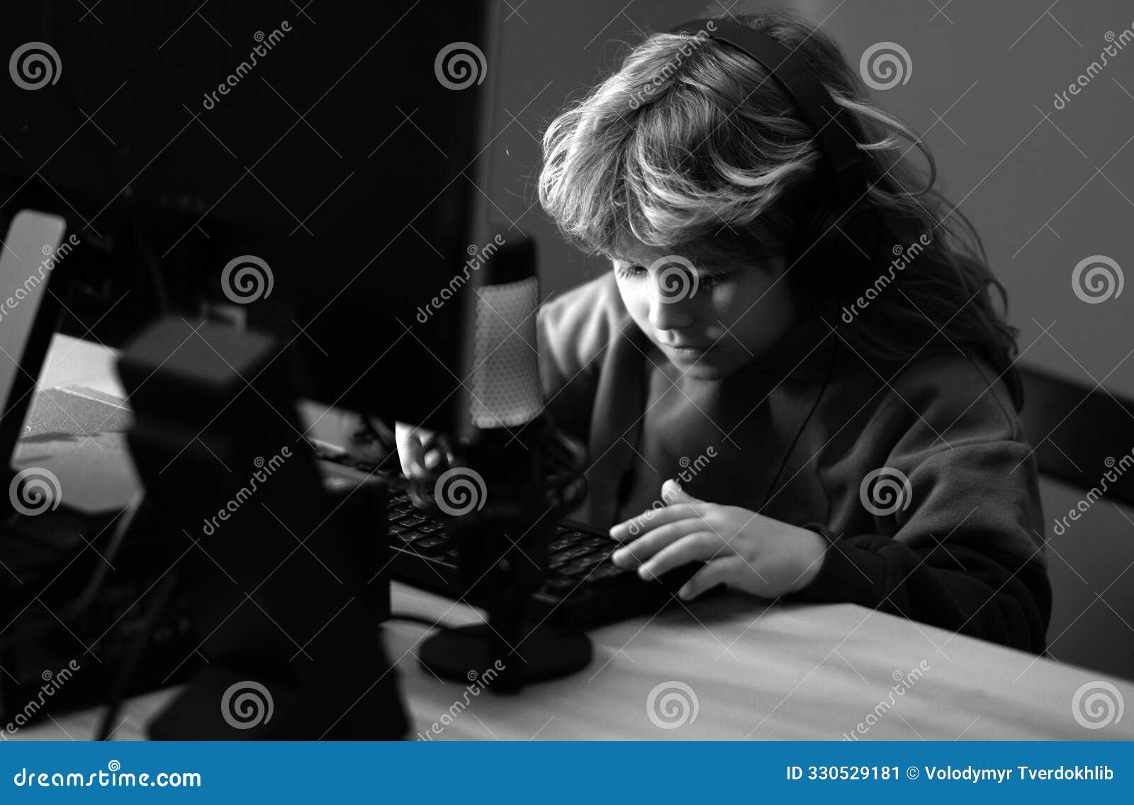 Little Hacker, Young Programmer. Child with Pc Computer at Night ...