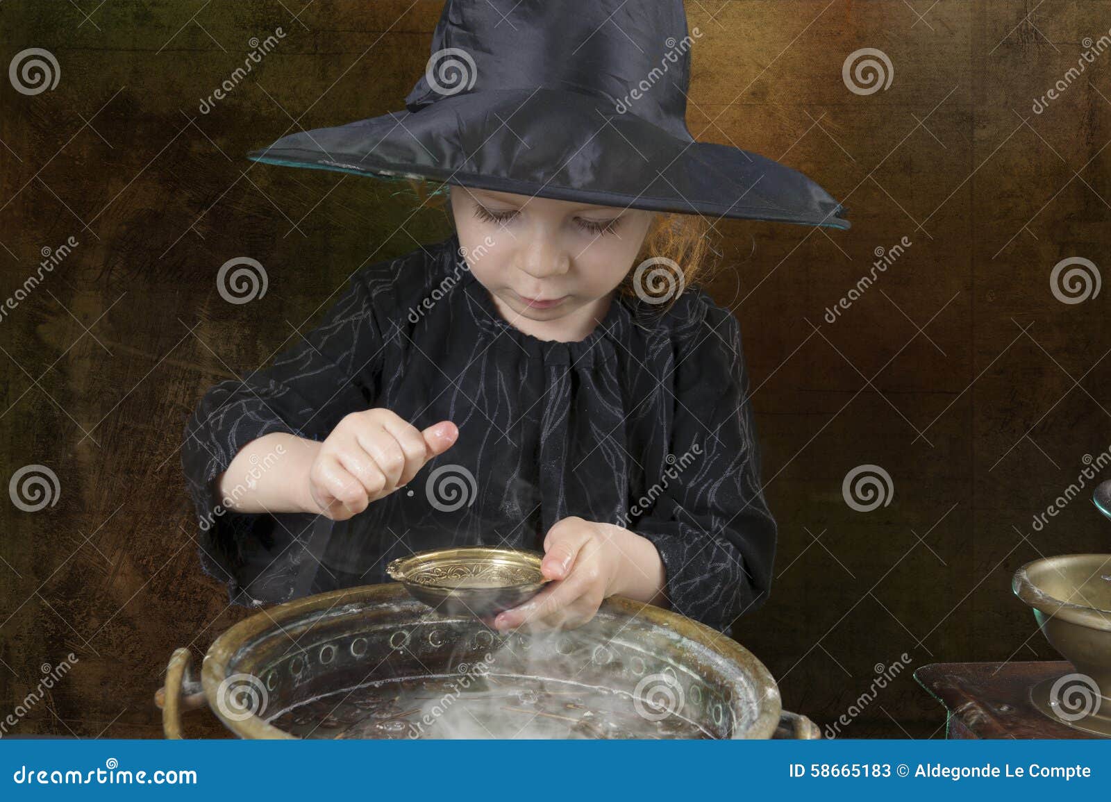 Little Halloween Witch with Cauldron Stock Image - Image of cauldron ...