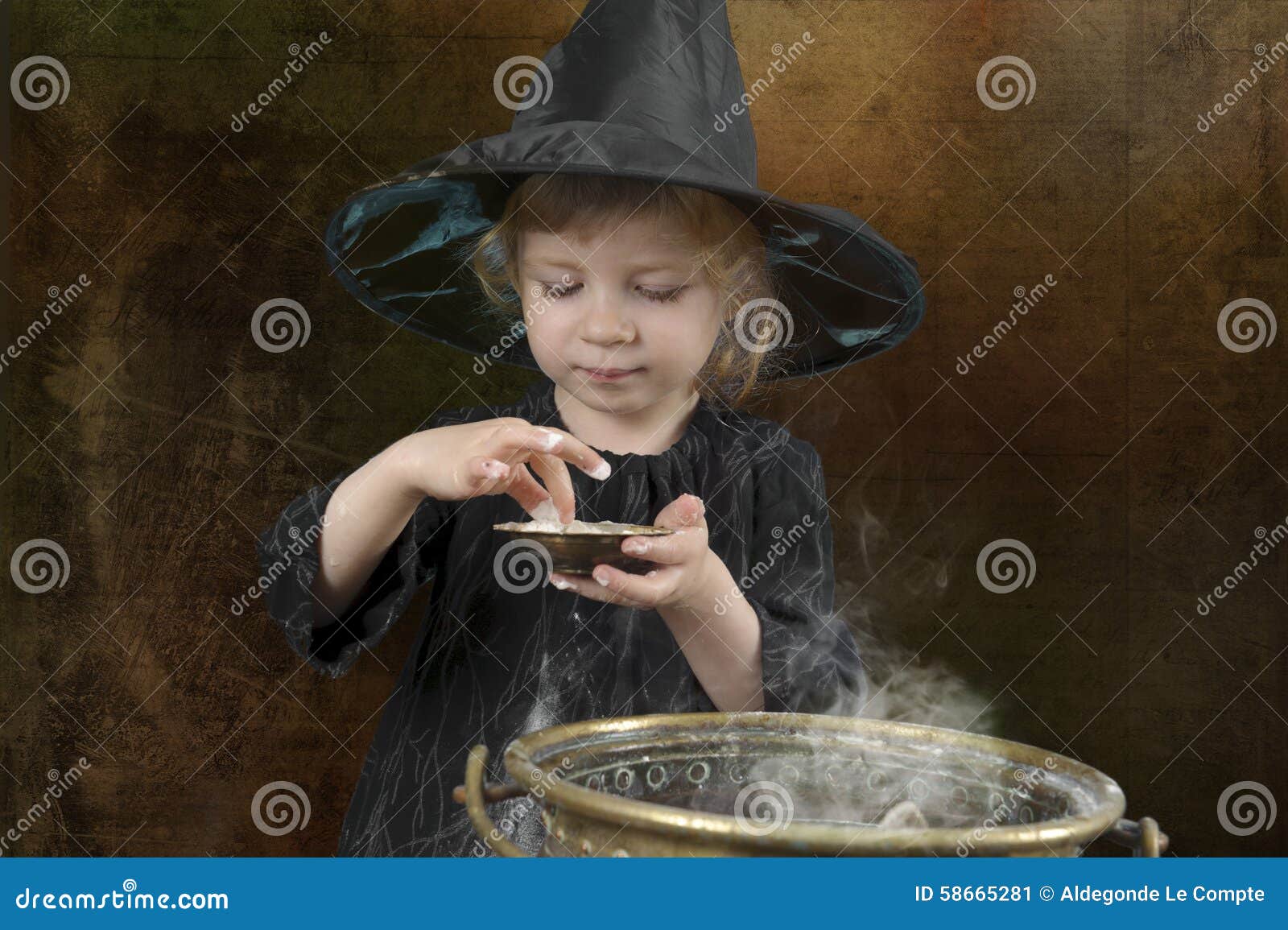 Little Halloween Witch with Cauldron Stock Image - Image of glitter ...
