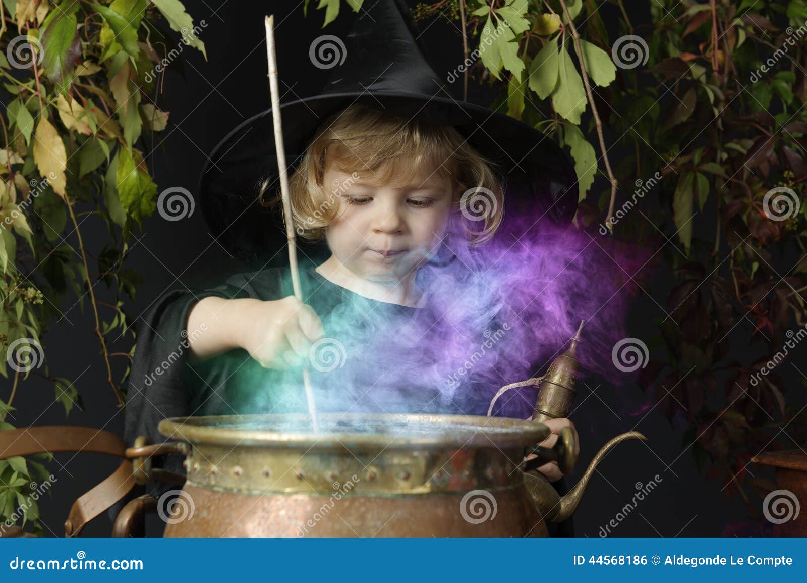 Witch With Cauldron On Night Sky Background Royalty-Free Stock ...