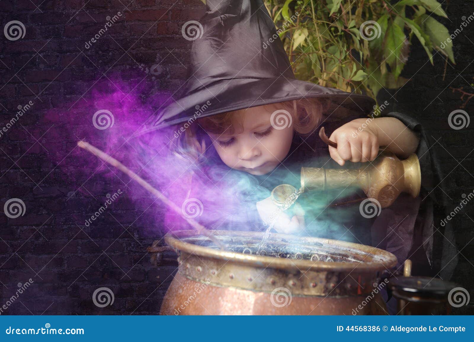 Little Halloween Witch with Cauldron, Stock Photo - Image of dark ...