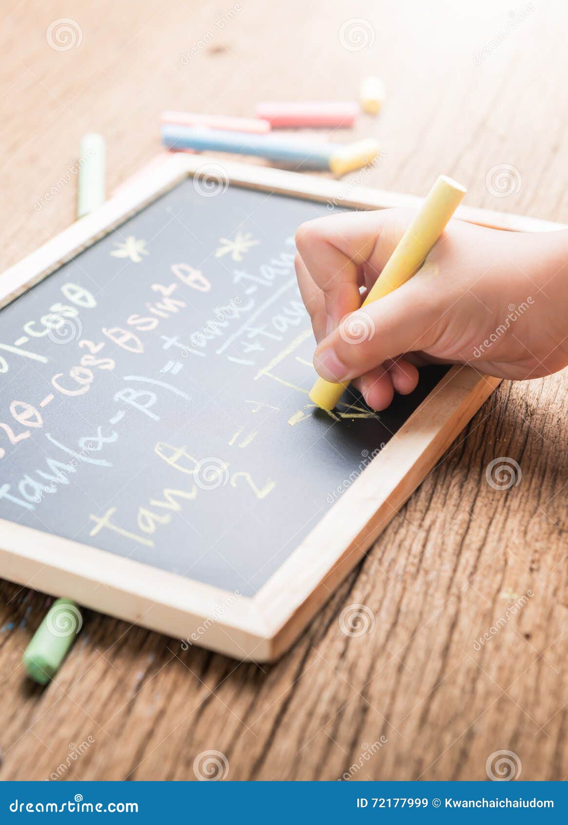 Little Hand Writing on a Chalkboard Stock Image - Image of calculate ...