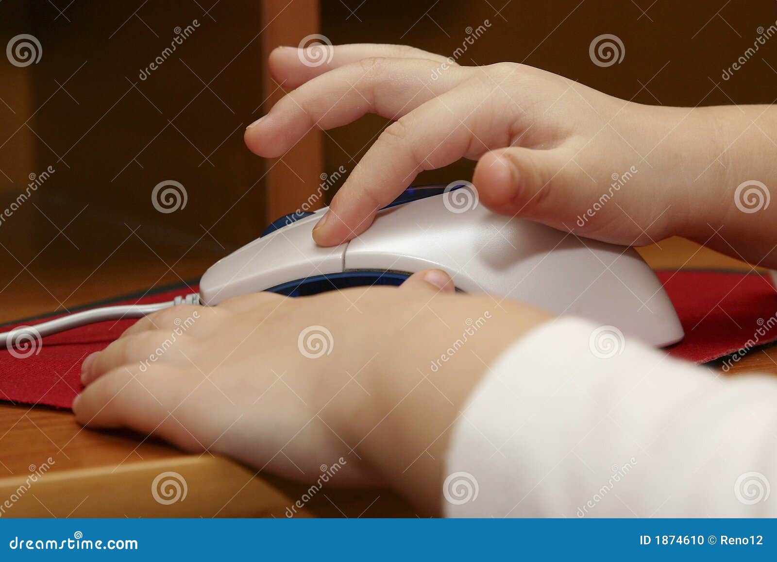 Little Hands on Computer Mouse Stock Photo - Image of technology ...