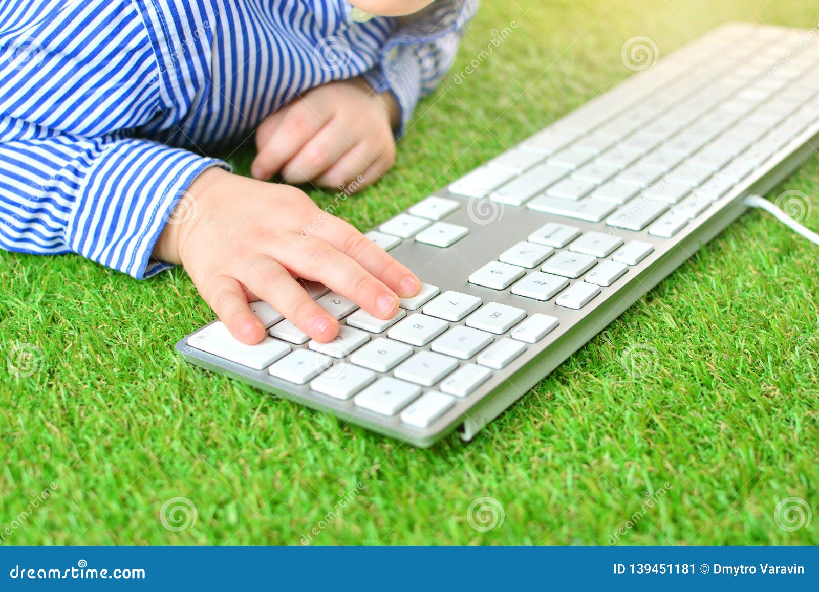 Little Hands of Kid on Computer Keyboard. Child and Computer Game ...