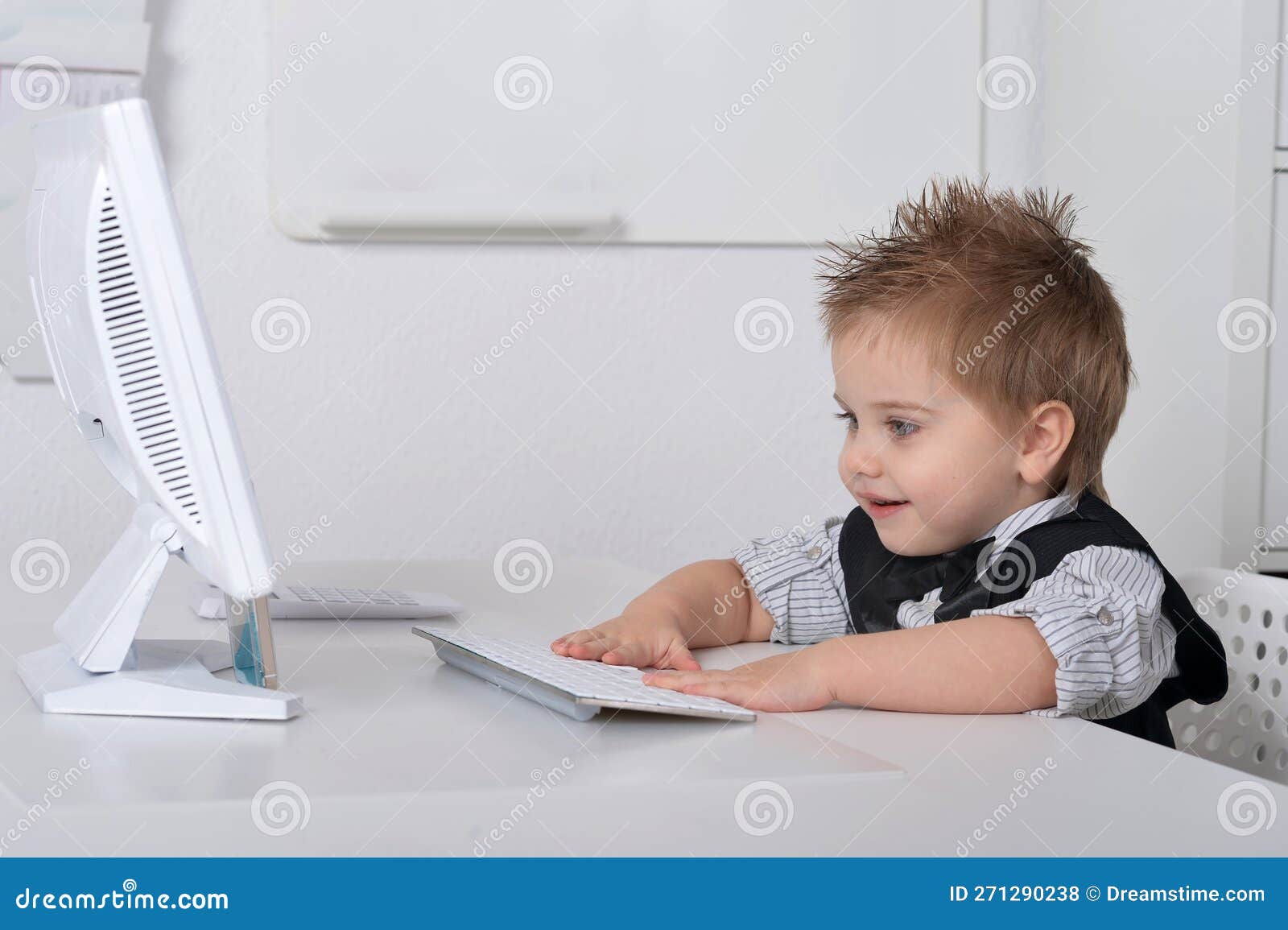 Little Handsome Boy Sits with a Computer Stock Photo - Image of cartoon ...