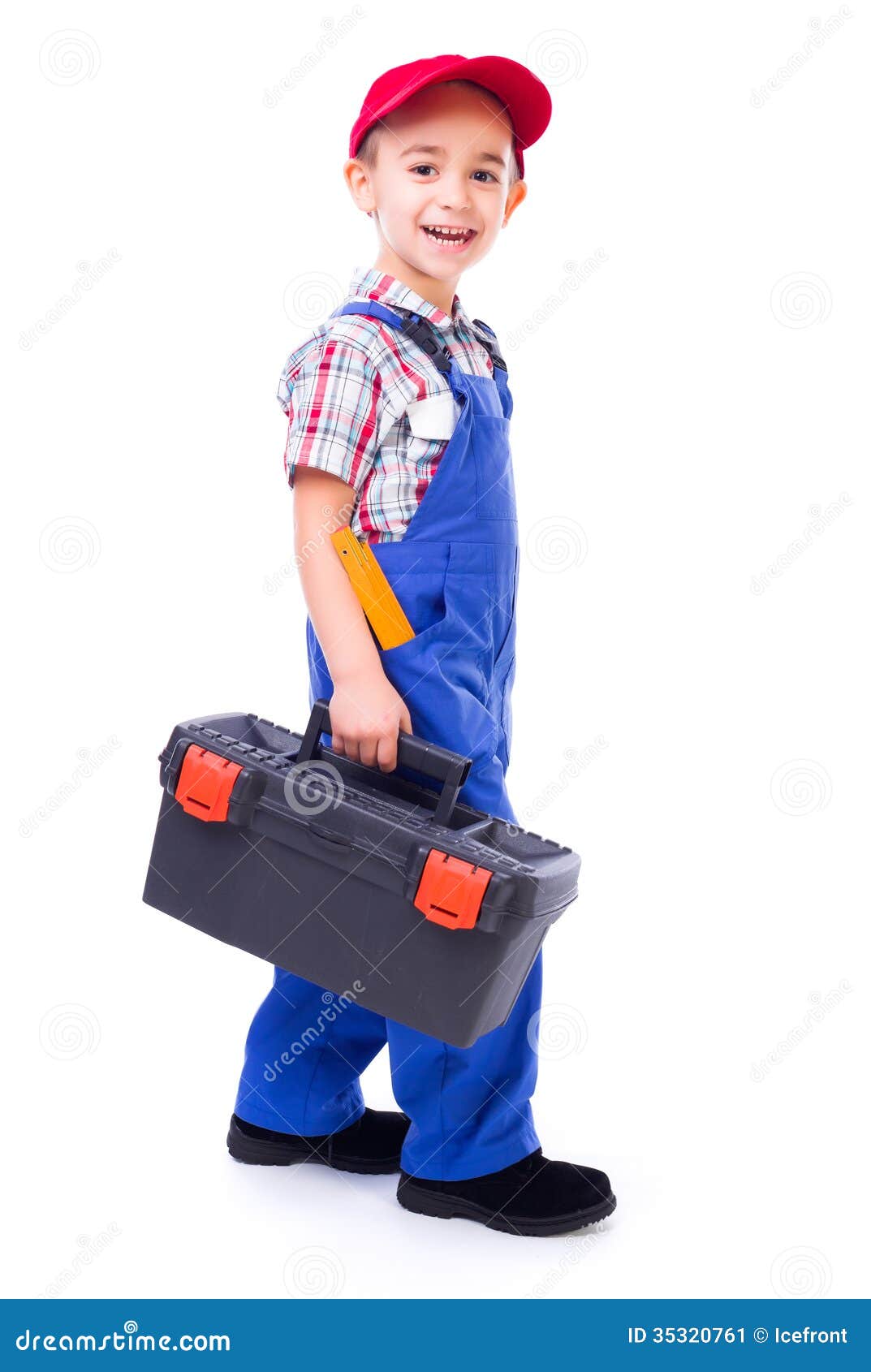 Little Handyman Carrying Toolbox Stock Image - Image of measuring ...