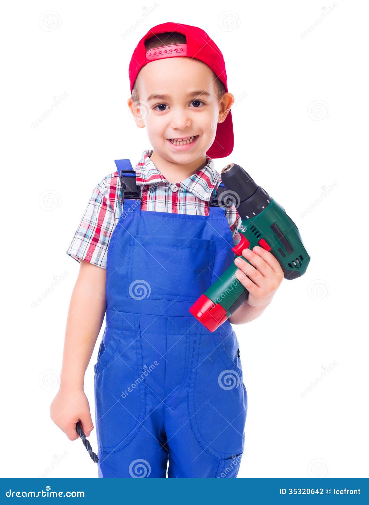 Little handyman with drill stock photo. Image of smiling - 35320642