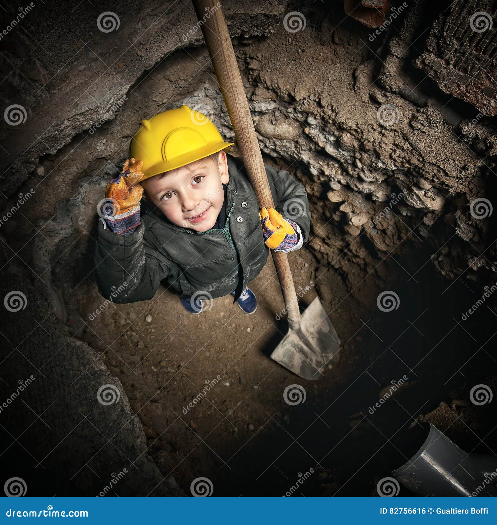 Little handyman at work stock photo. Image of concrete - 82756616